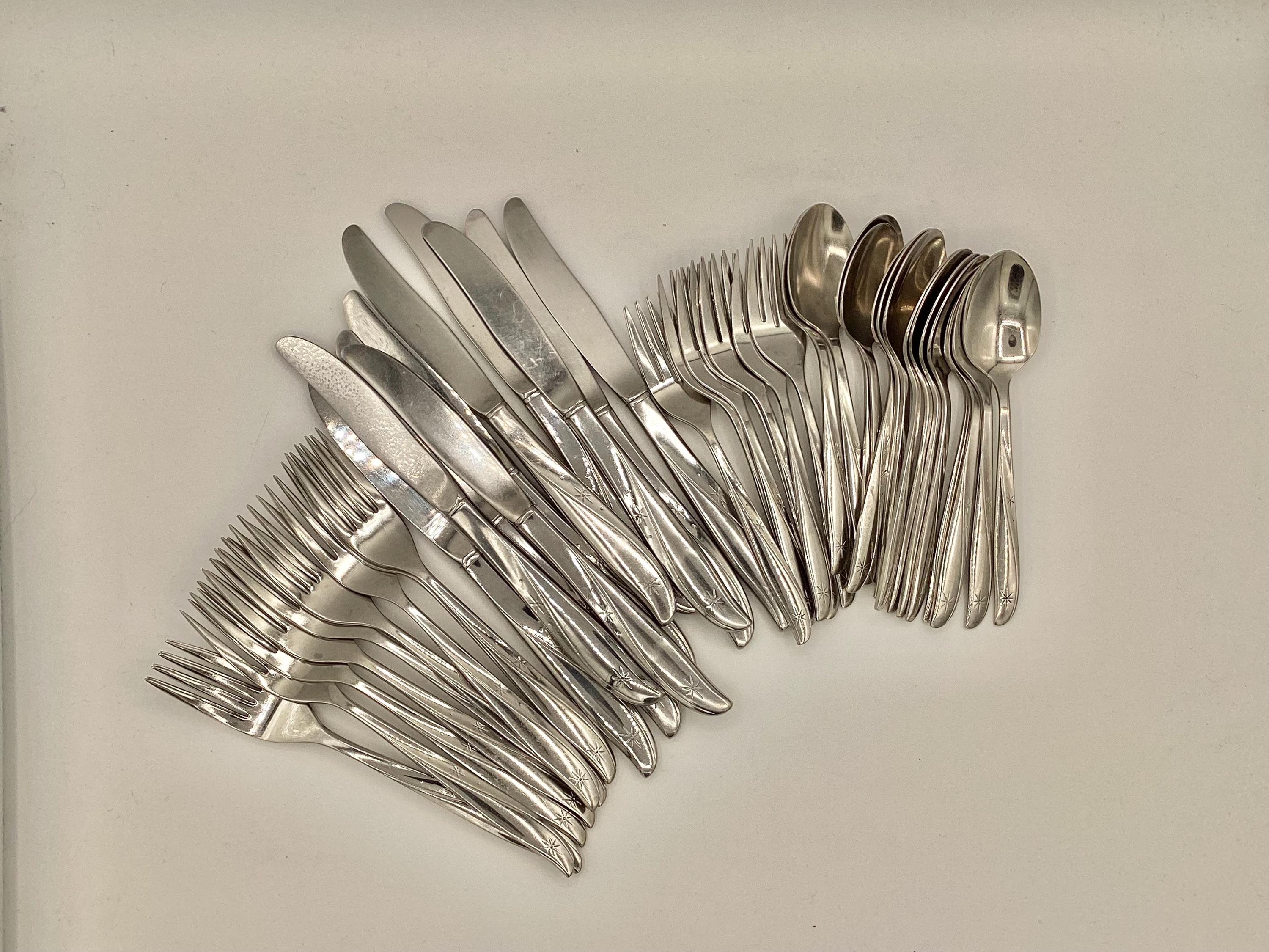 Oneida Twin Star 44 Piece Flatware Set MCM Atomic Collectible Vintage ...