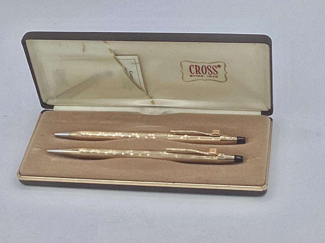 Vintage Cross Pen and Pencil Set MCM Gold Ballpoint Pen IOB With ...