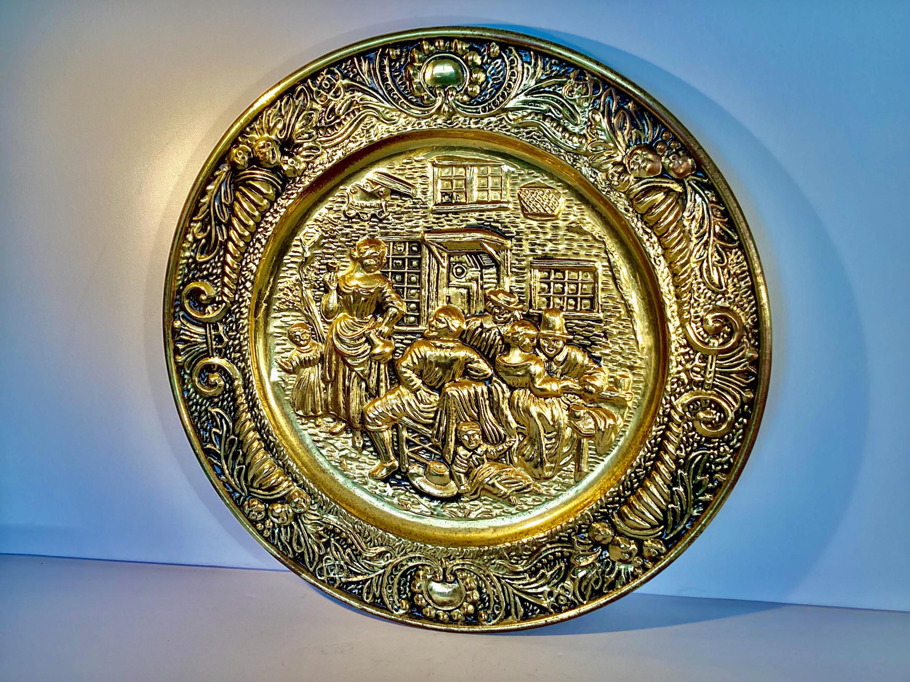 Vintage Brass Wall Plate Made in England Large 14 Embossed Peerage Home ...