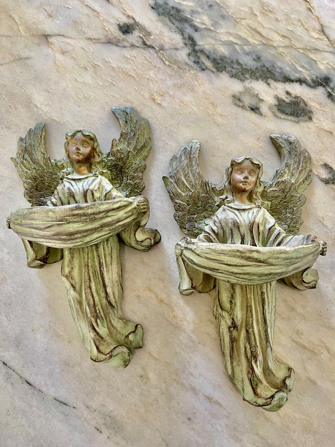 Angel Wall Decor Vintage Winged Angels Set Resin Home Decorating ...