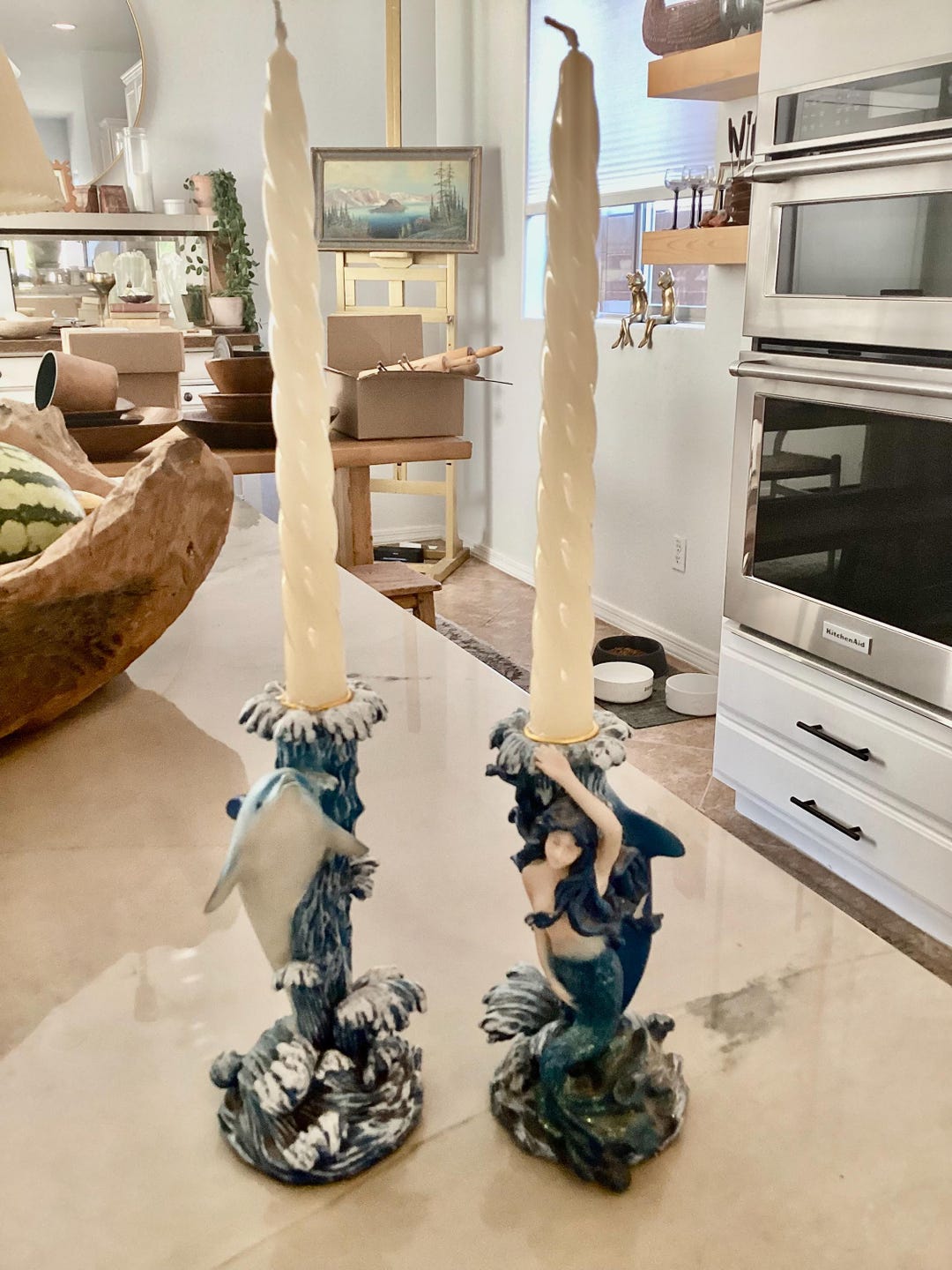 Mermaid Dolphin Candlestick Holders Ocean Beach Vacation Home Decor ...