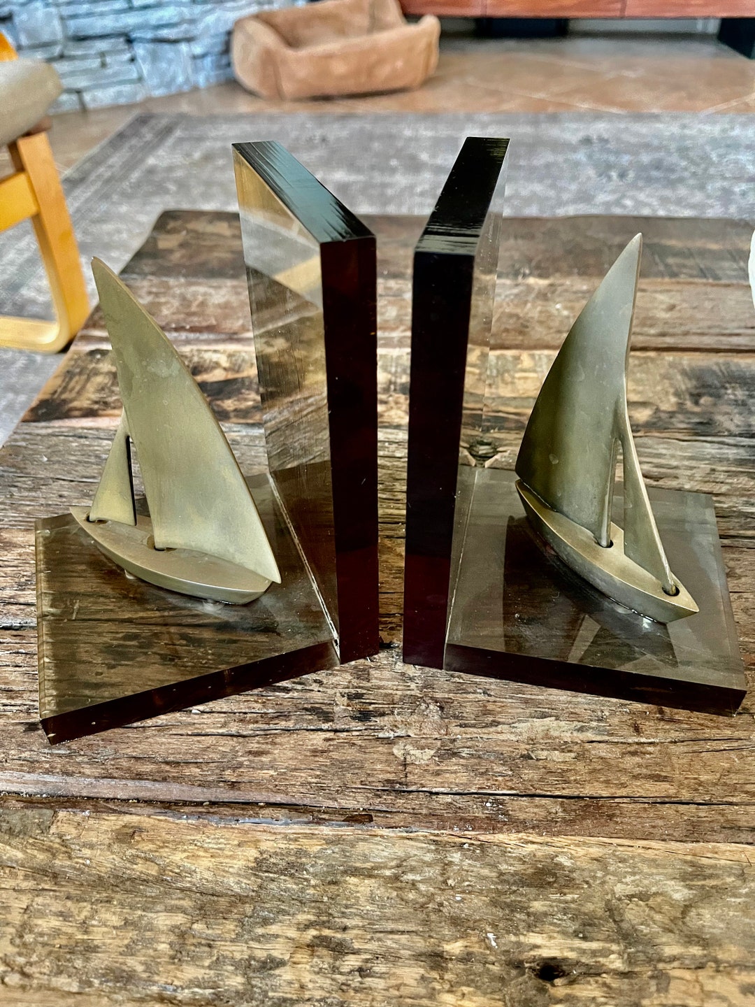 Brass Sailboat Bookends Shelf Decoration Home and Living Library Decor ...