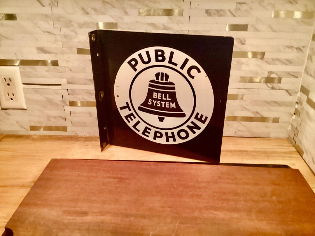 Public Telephone Sign Bell System Flanged Porcelain Double Sided Man ...