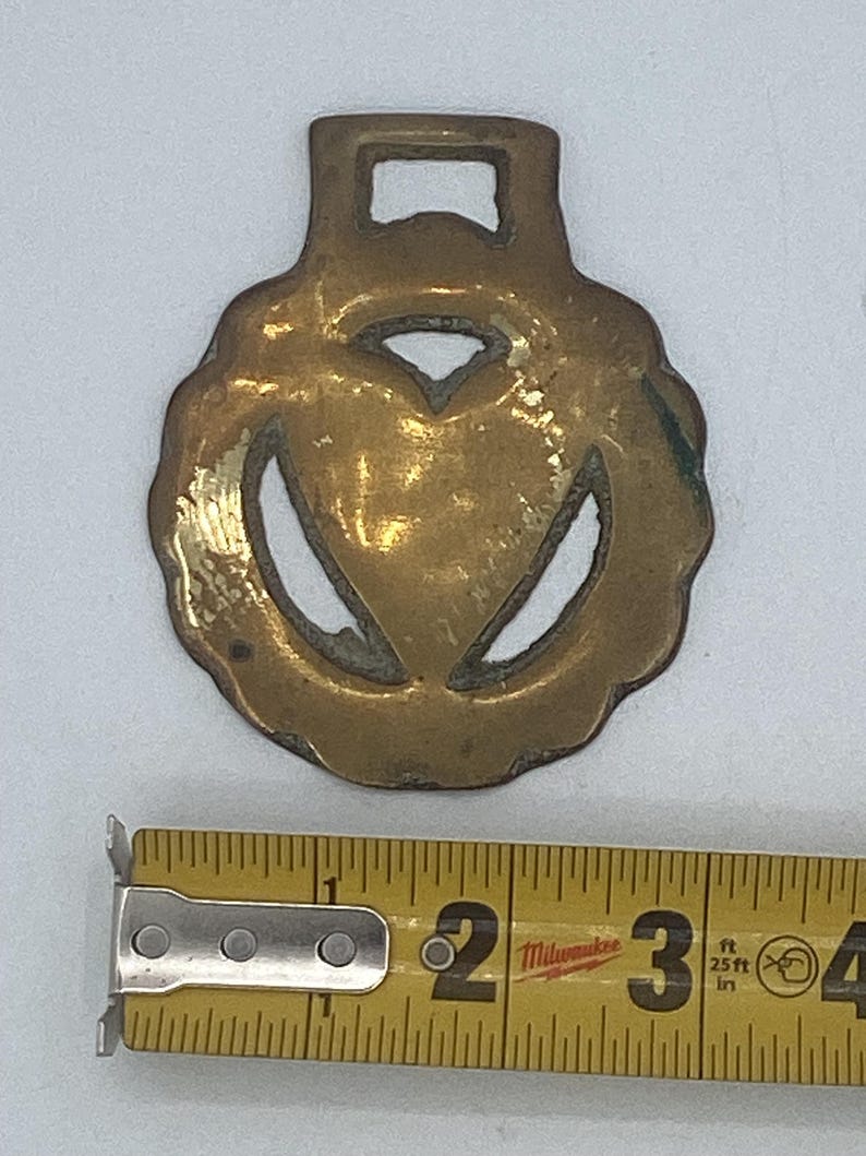 Antique Brass English Horse Harness Medallion MCM Heart Motif ...