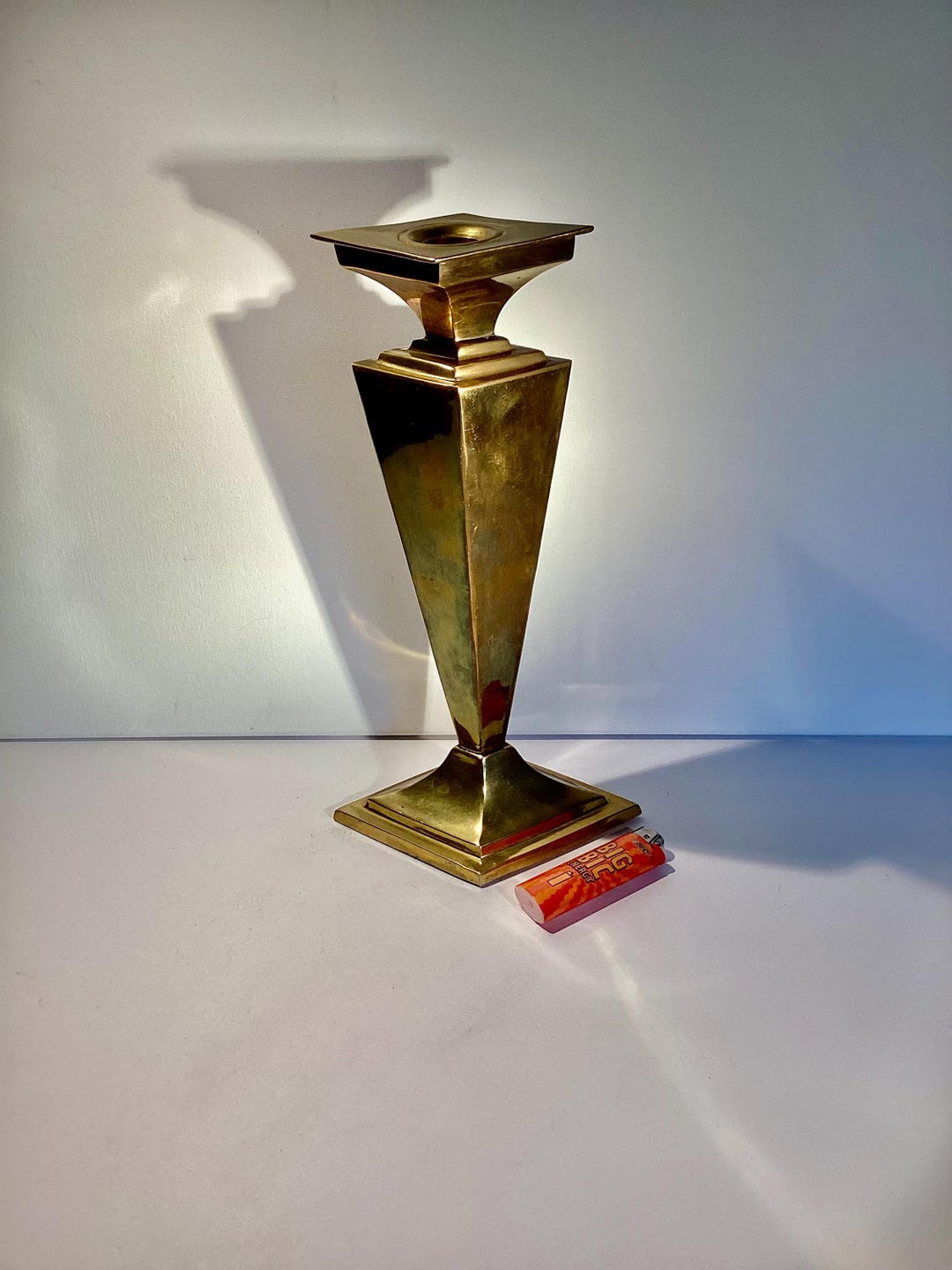 MCM Art Deco Candleholder Vintage Tall Metal Candlestick Home and ...