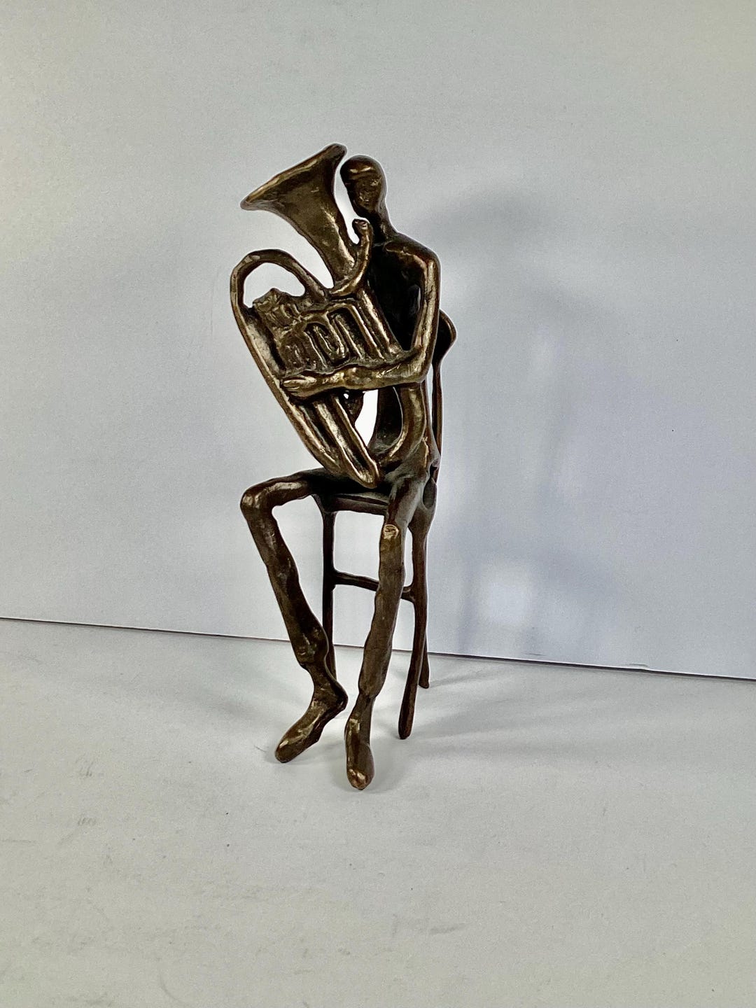 Folk Art Tuba Player Metal Figurines Musician Statues 9” Home and ...