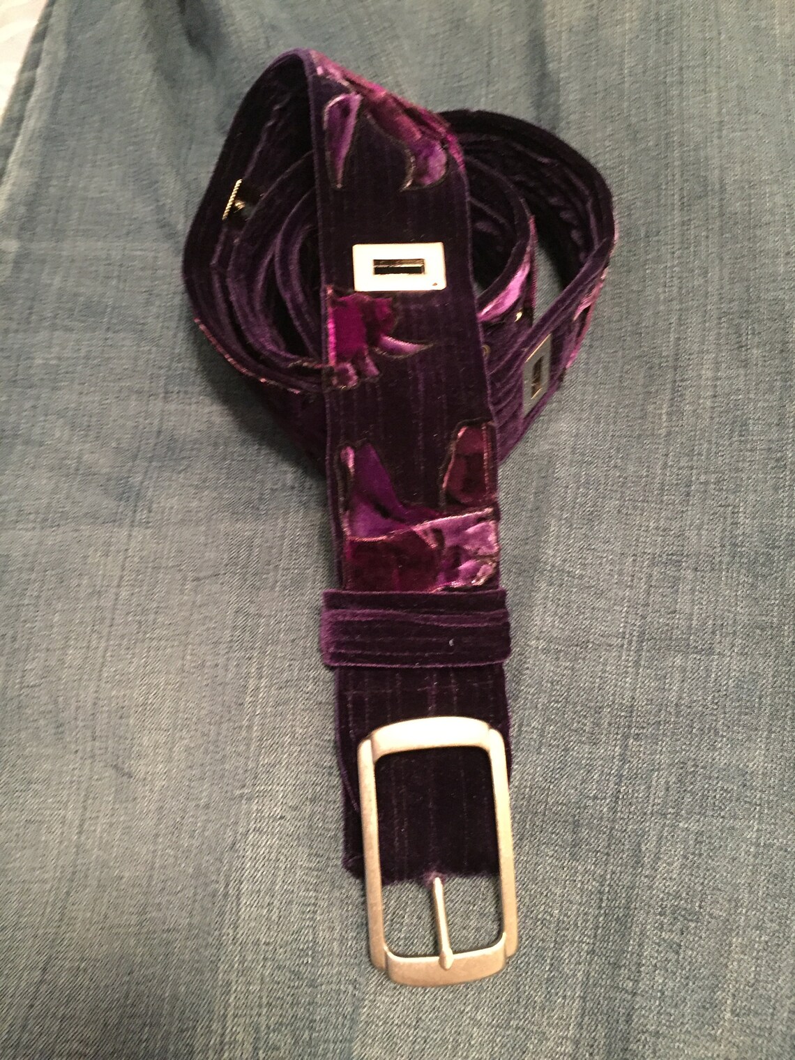 Velvet Fabric Belt Long Dark Purple Floral Velvet Silver - Etsy