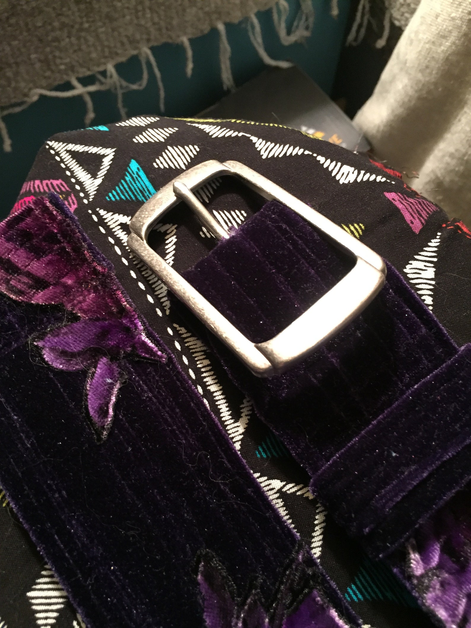 Velvet Fabric Belt Long Dark Purple Floral Velvet Silver - Etsy