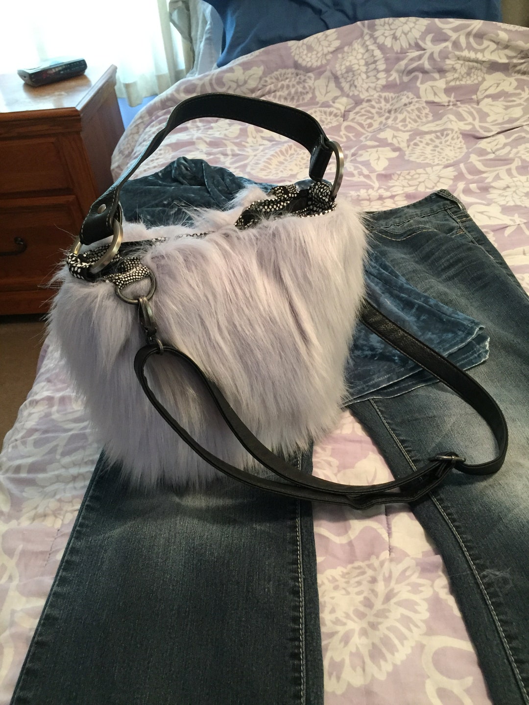 Light Blue Faux Fur Crossbody Bag, Birthday Gift, Festival Bag ...