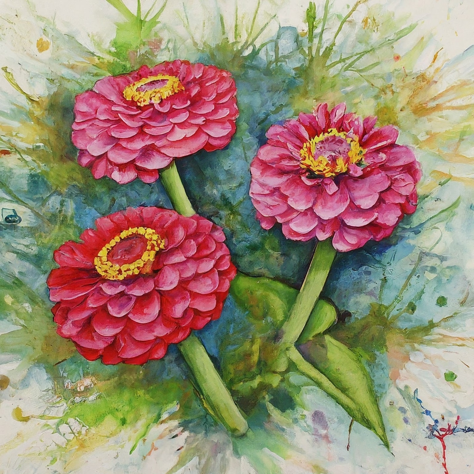 Zinnia Flowers Watercolor Painting - Printable Download Digital Art ...