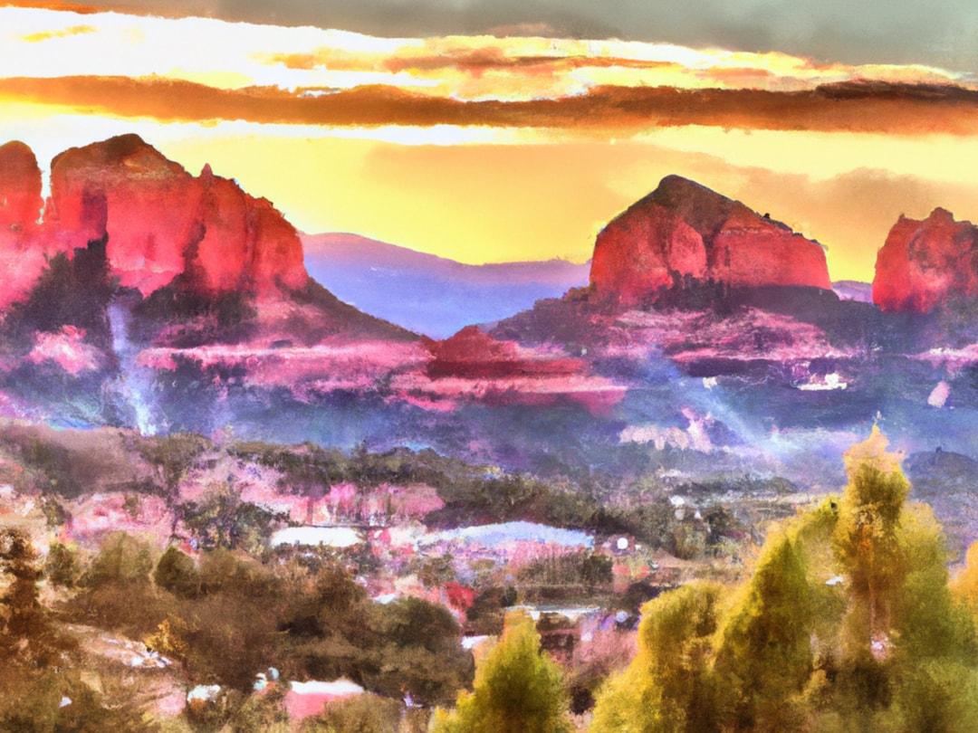 Sunset Sedona Arizona Red Rock Watercolor Painting - Trees Mountains ...