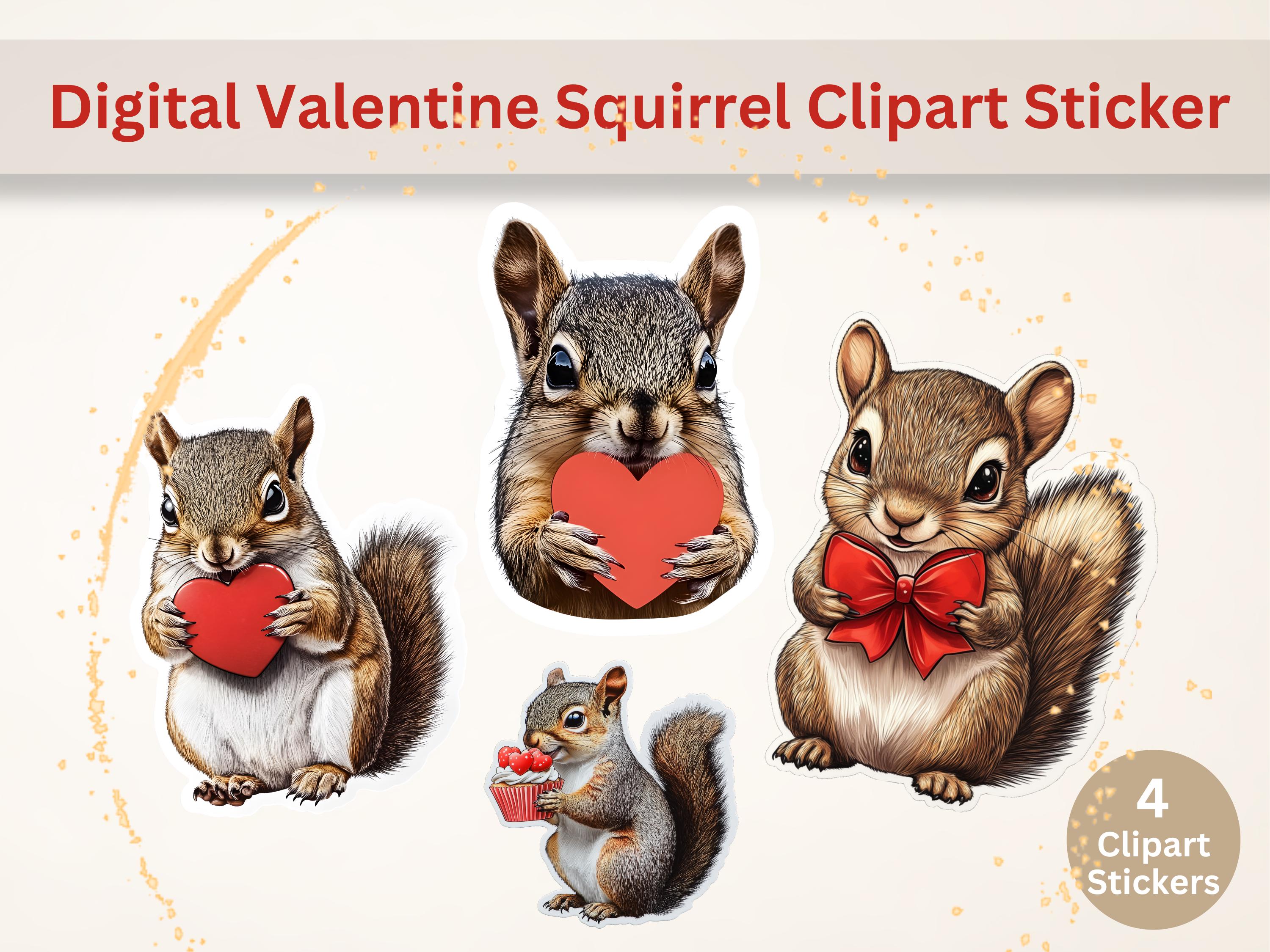 Valentine Squirrel Clipart Stickers - Cute & Realistic Digital Download ...