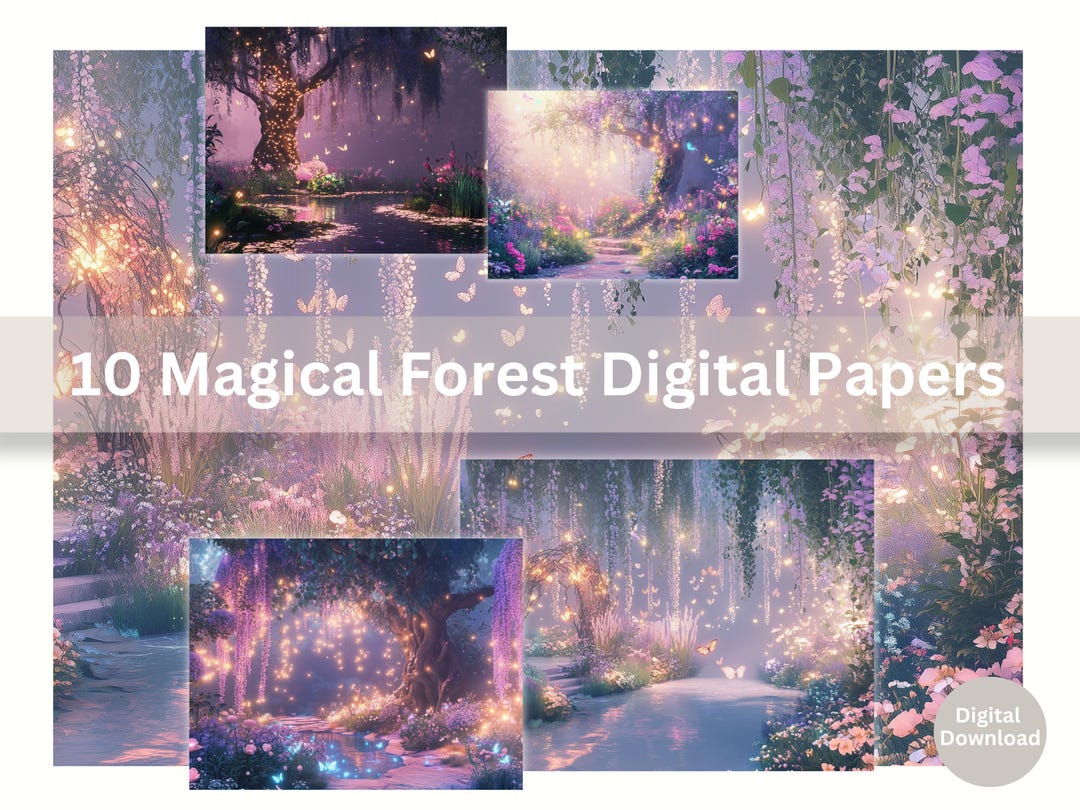 Enchanted Forest Digital Paper, Fantasy Junk Journal Paper, Magical ...