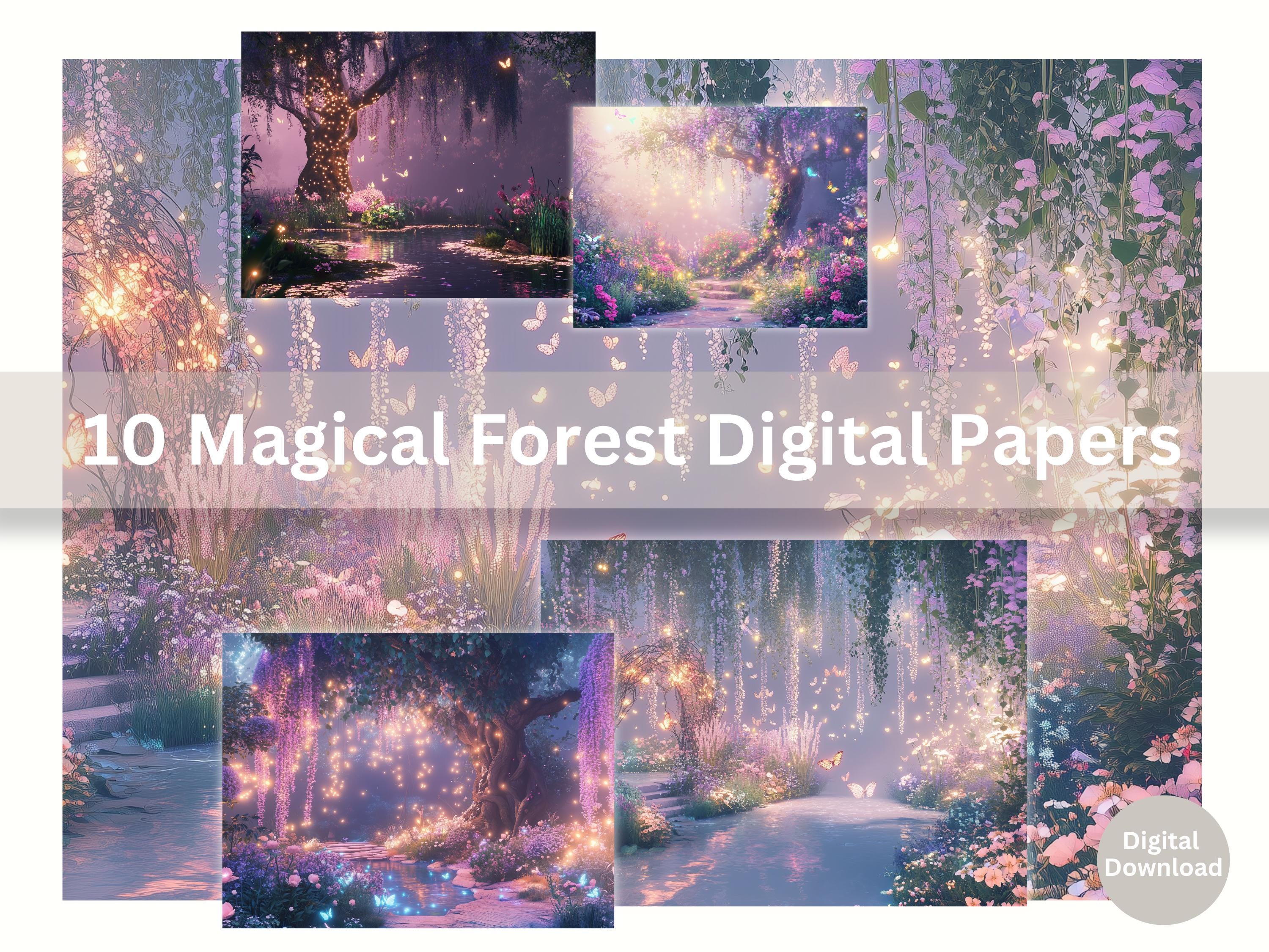 Magical Forest Digital Paper | Fantasy Junk Journal Backgrounds - Etsy