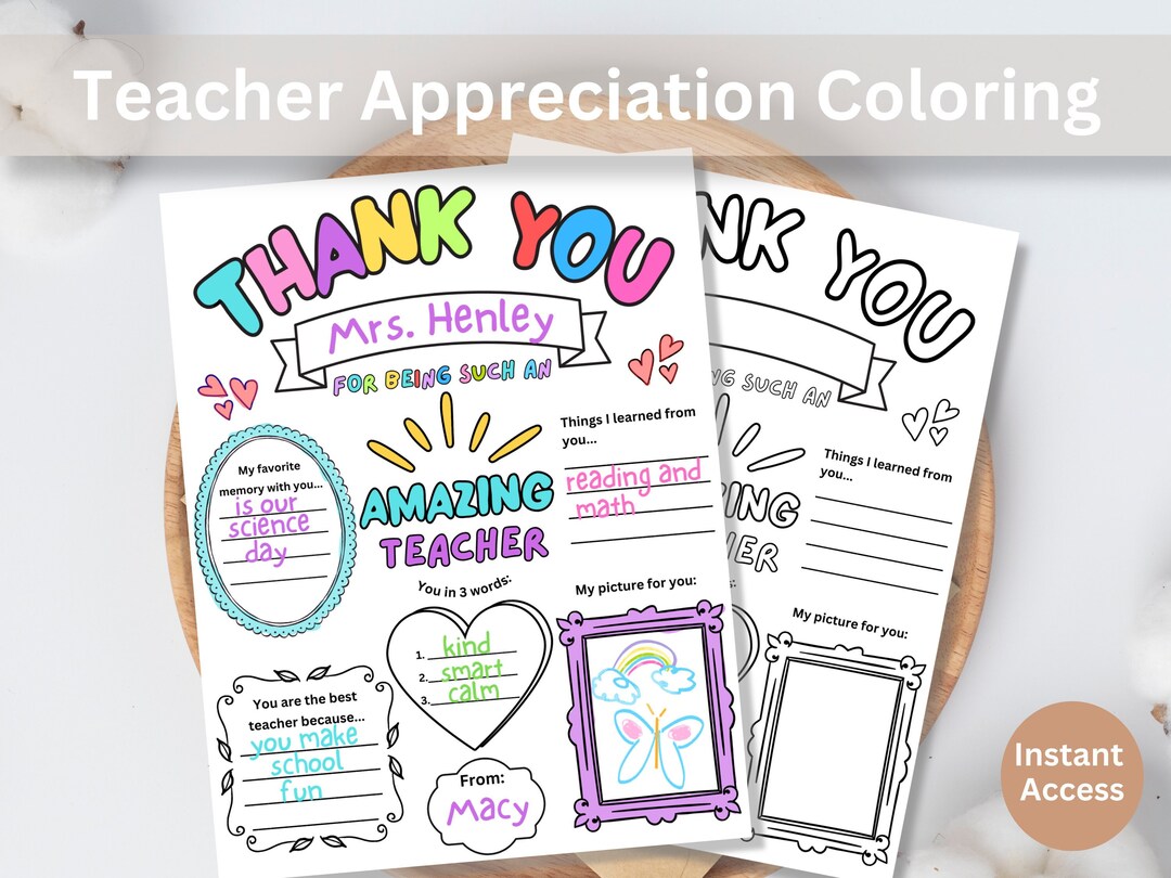 Teacher Appreciation Coloring Page Teacher Thank You Coloring Printable ...
