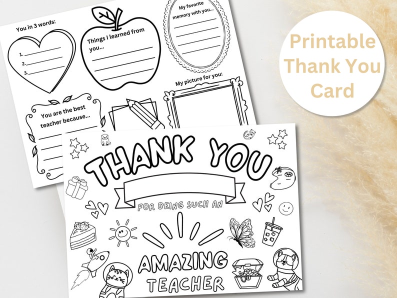 Printable Teacher Thank You Card Teacher Appreciation Coloring Card ...
