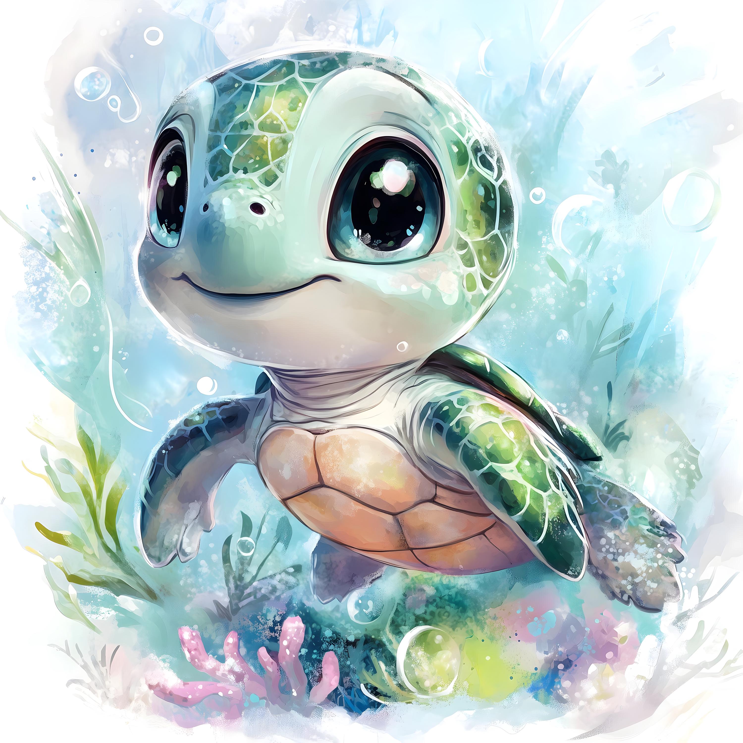 Watercolor Sea Turtle Clipart Cute Sea Turtles Printable Whimsical ...