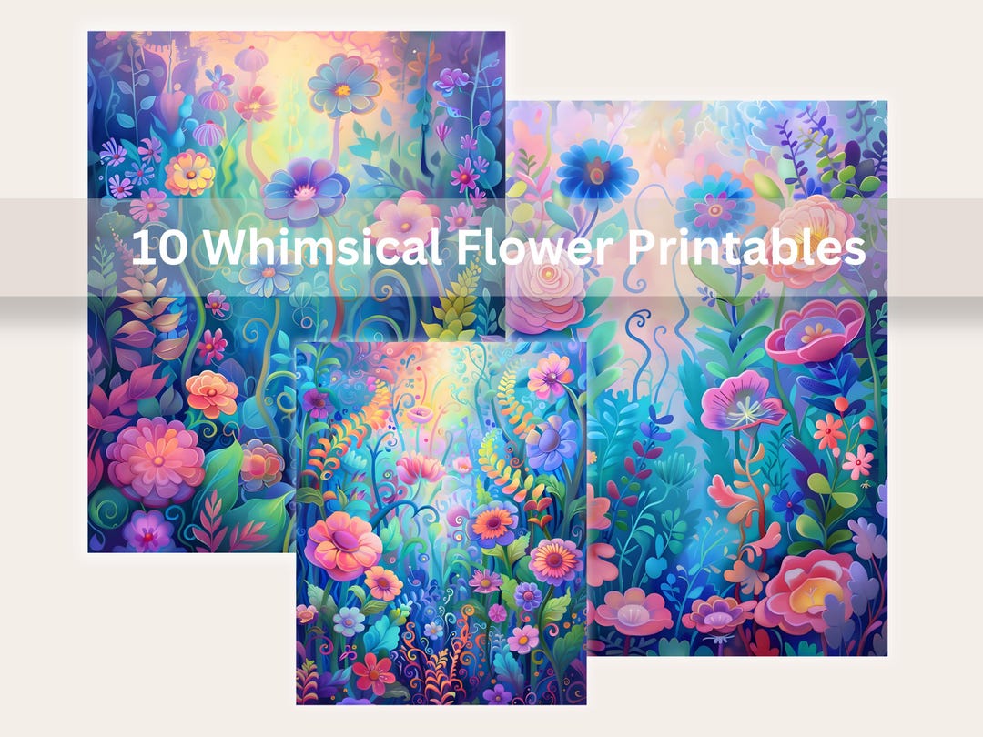 Whimsical Flowers Digital Papers | Fantasy Floral Backgrounds for Junk ...