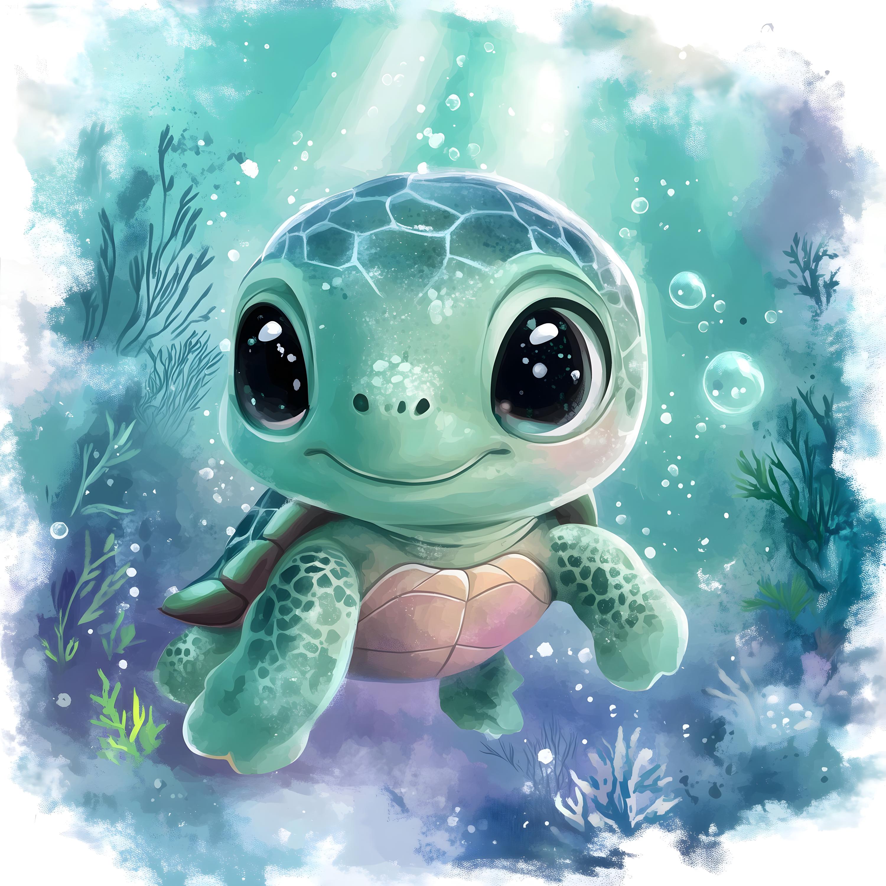 Watercolor Sea Turtle Digital Art | Whimsical Ocean Animal Printable ...