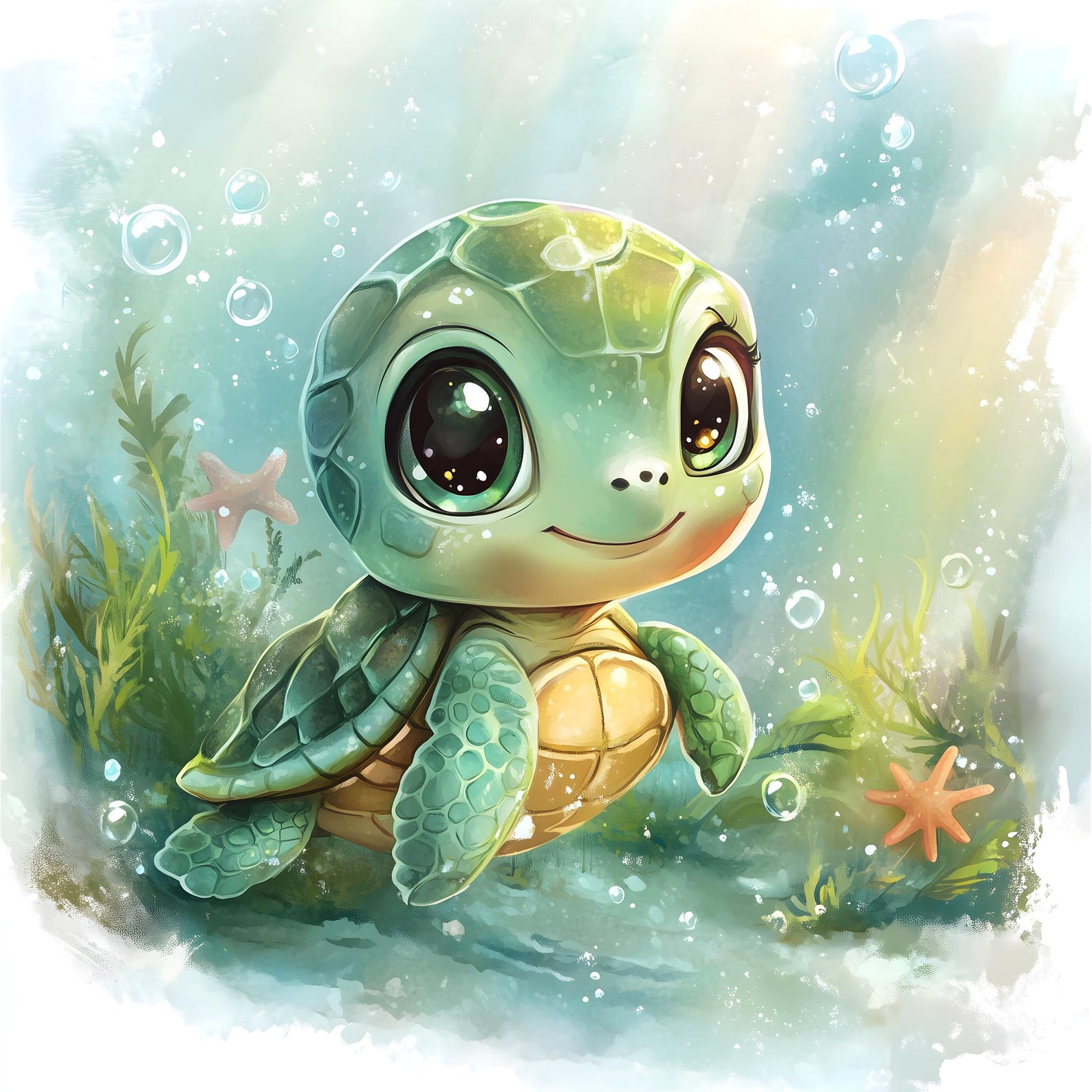 Watercolor Sea Turtle Digital Art | Whimsical Ocean Animal Printable ...