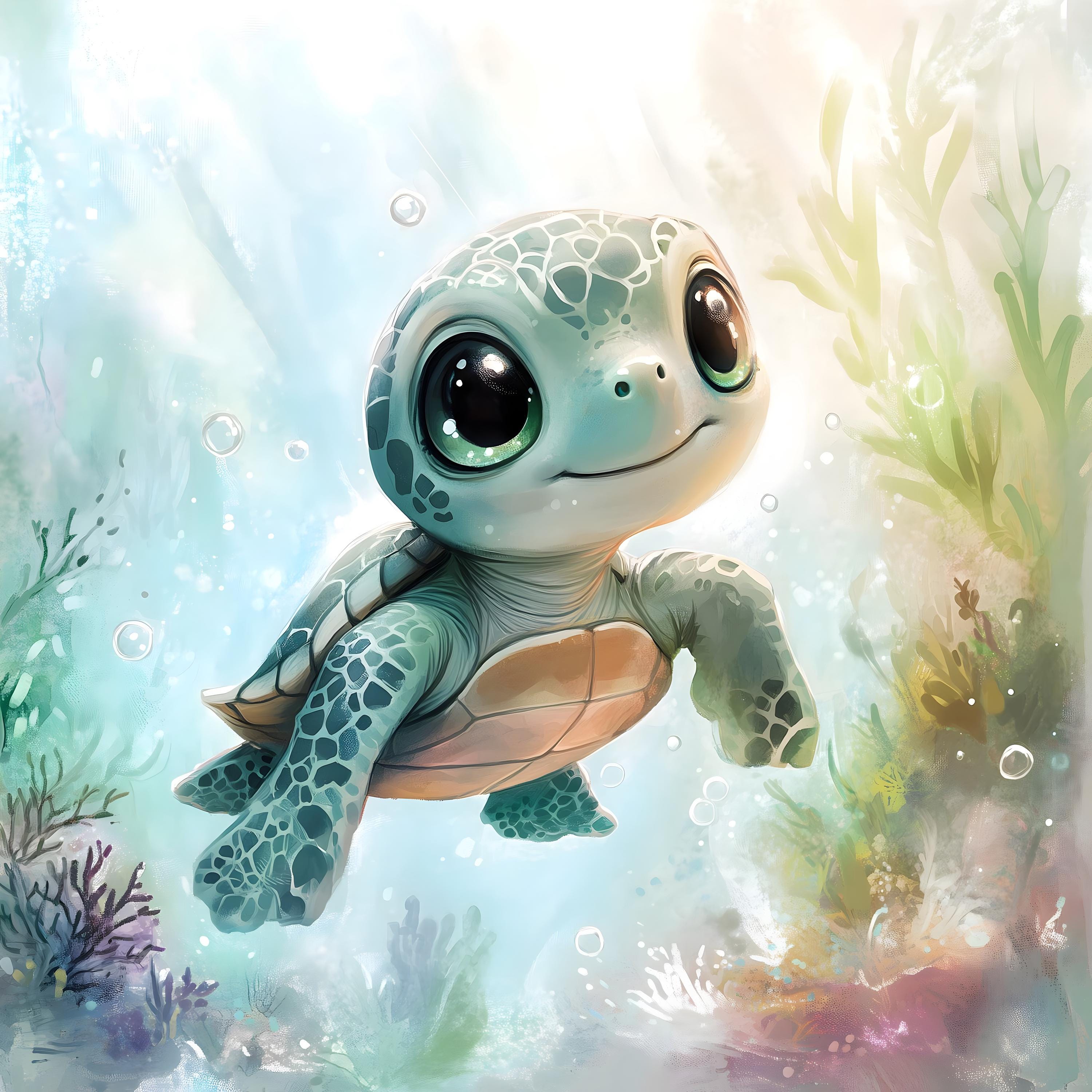 Watercolor Sea Turtle Digital Art | Whimsical Ocean Animal Printable ...