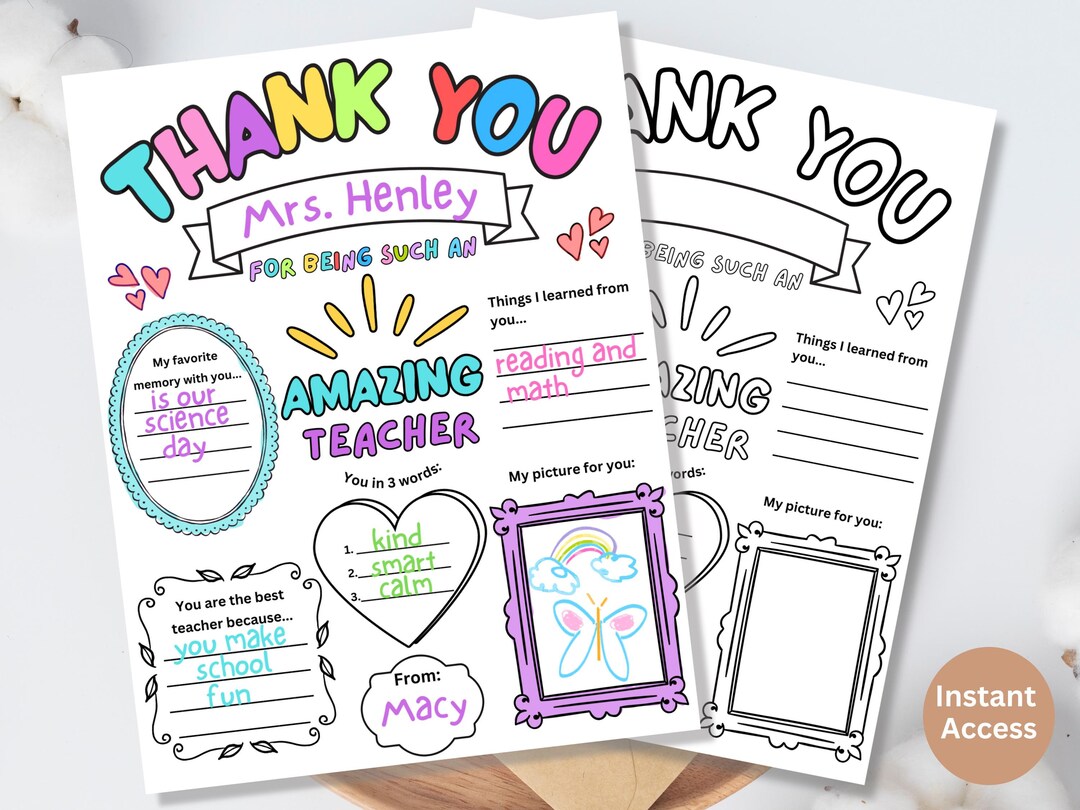 Teacher Appreciation Coloring Page Custom Teacher Thank You Printable ...
