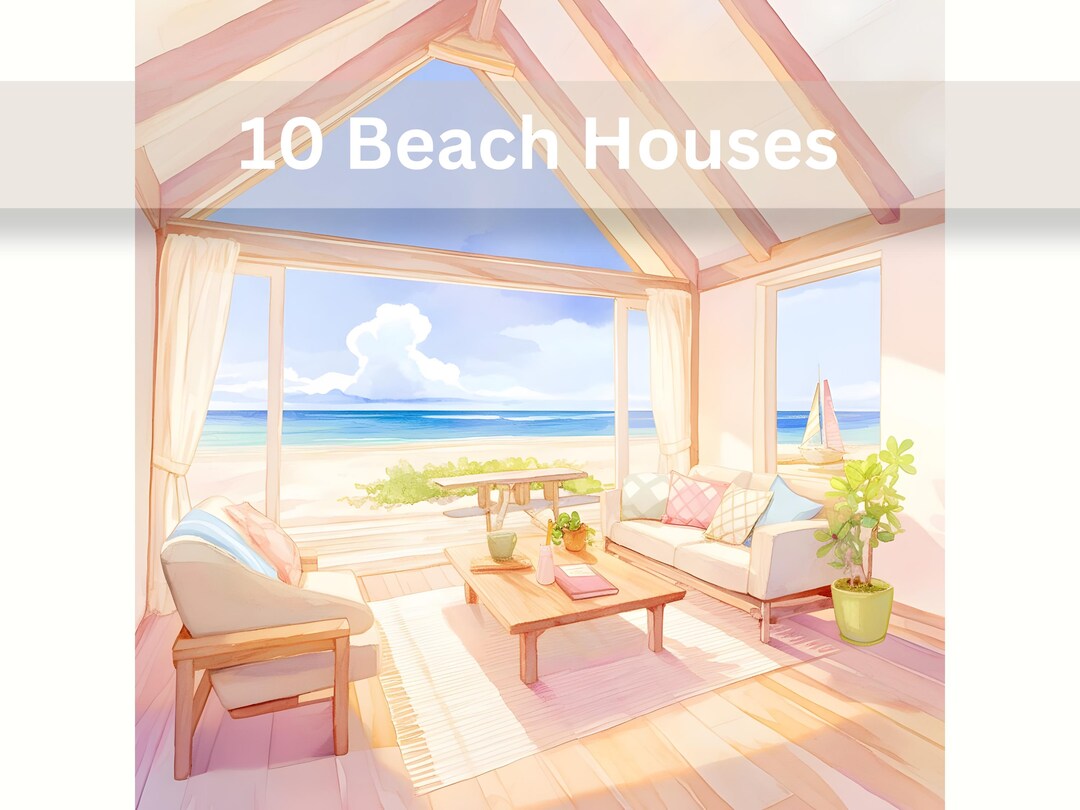 Beach House Watercolor Prints: Cottagecore Coastal Art (digital ...