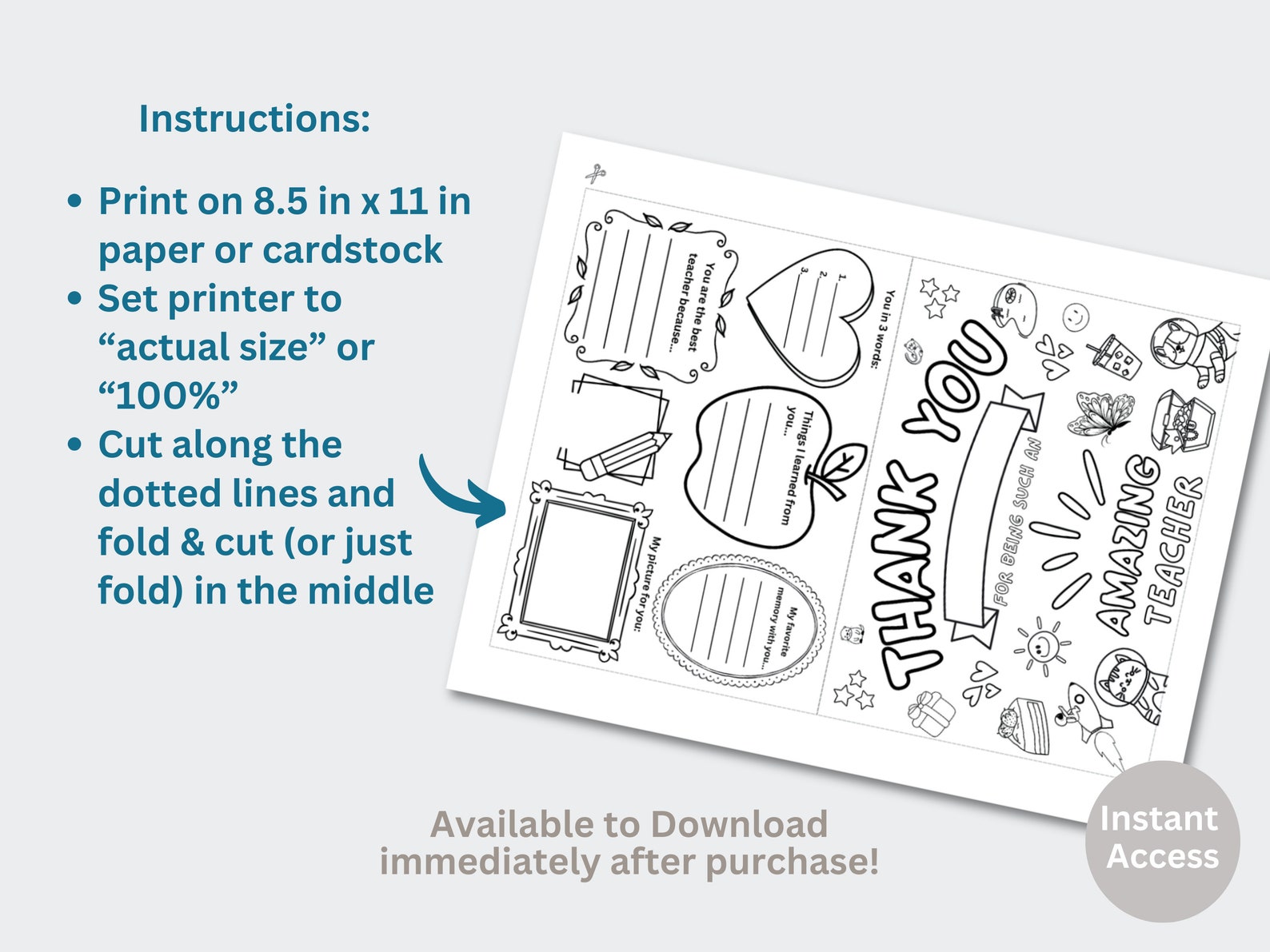 Printable Teacher Thank You Coloring Card Teacher Appreciation Coloring ...