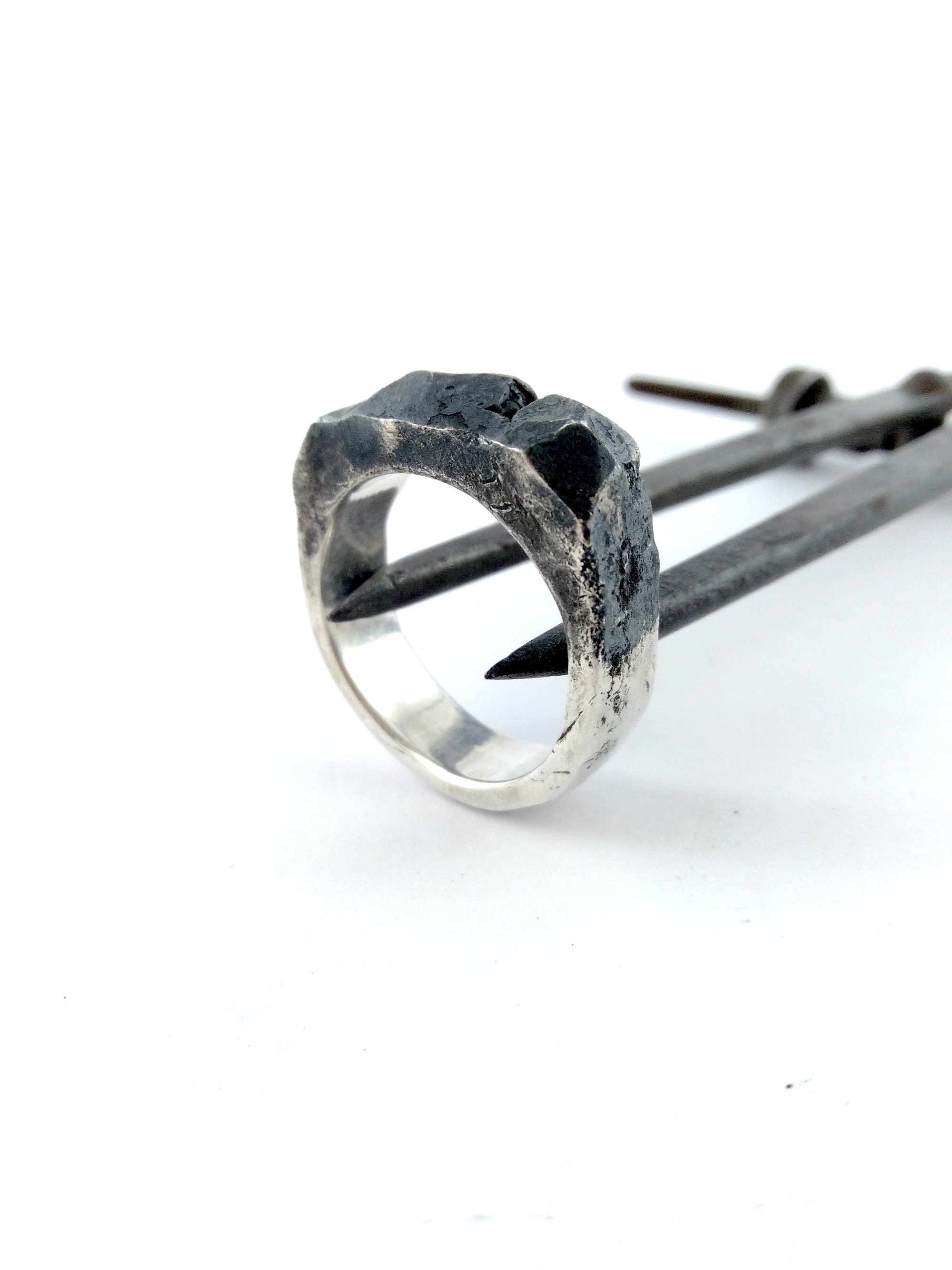 Heavy Hammered Sterling Silver Ring Brutalist Solid Silver - Etsy Australia