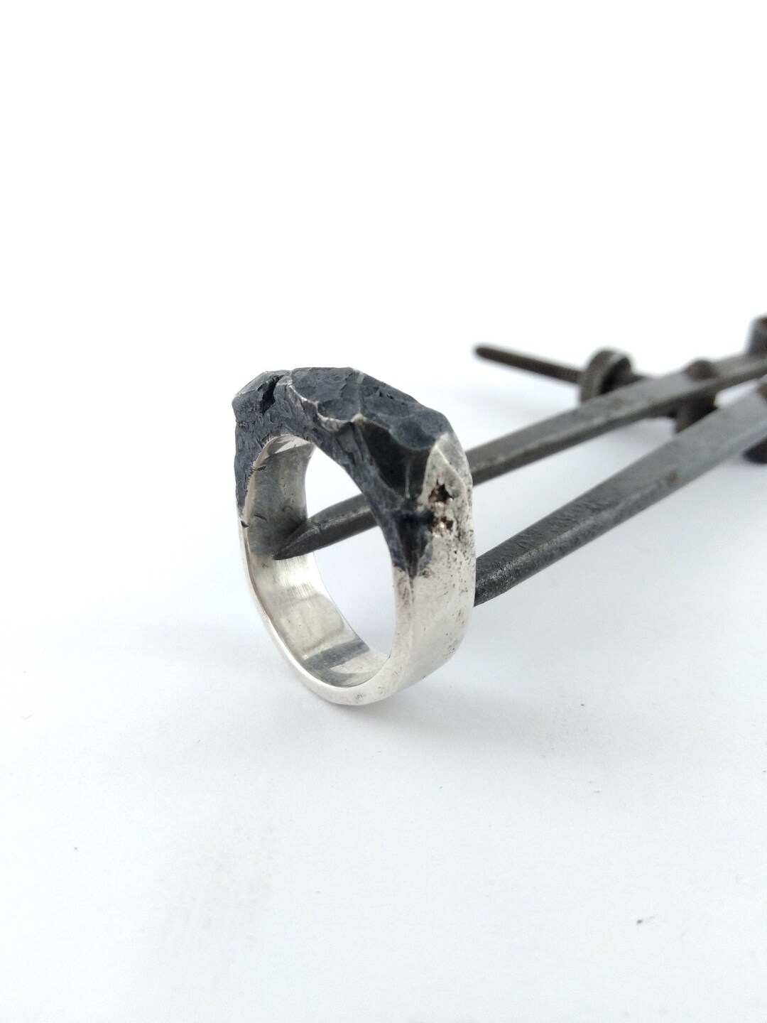 Heavy Hammered Sterling Silver Ring Brutalist Solid Silver - Etsy Australia