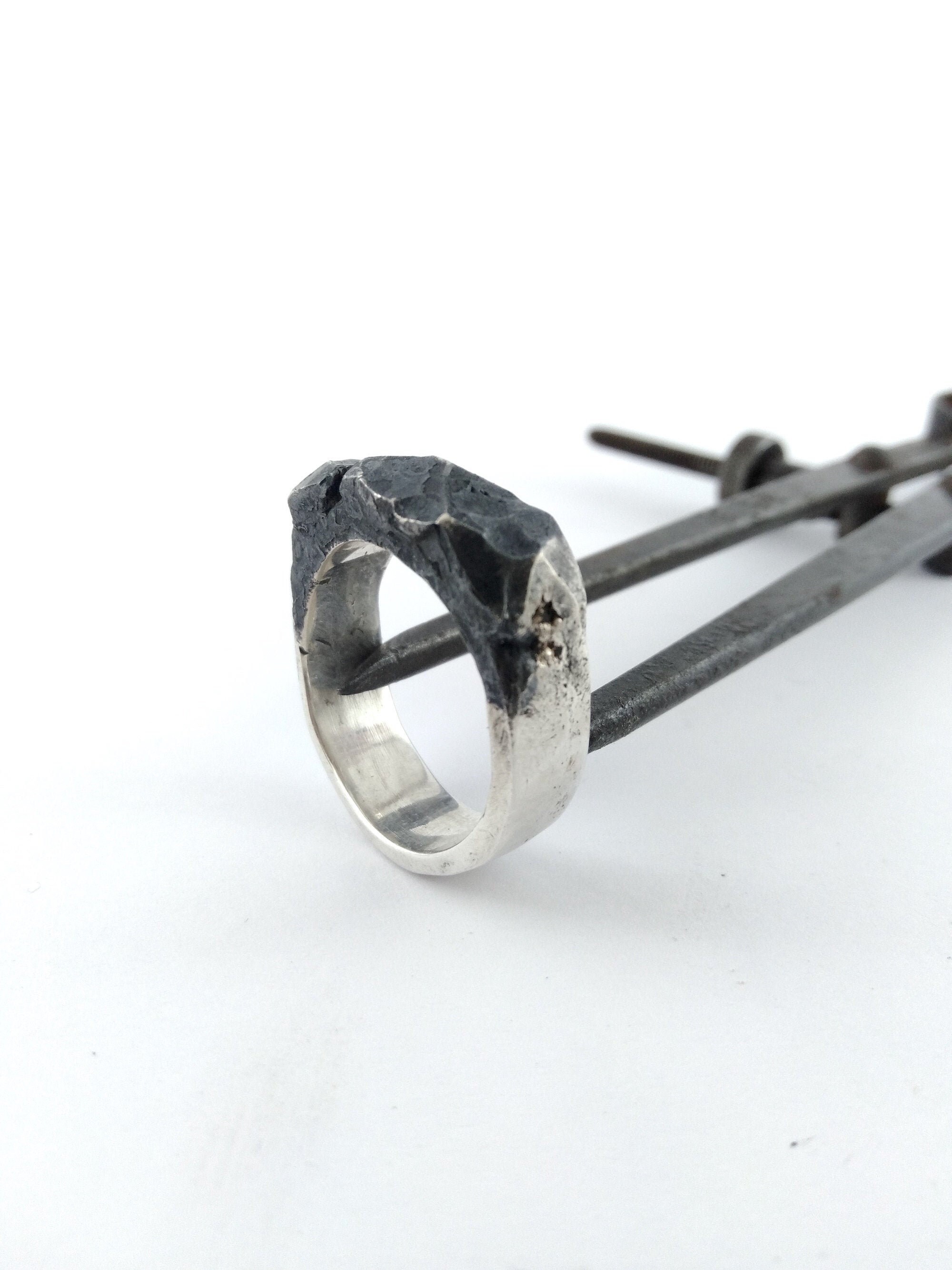 Heavy Hammered Sterling Silver Ring Brutalist Solid Silver - Etsy Australia