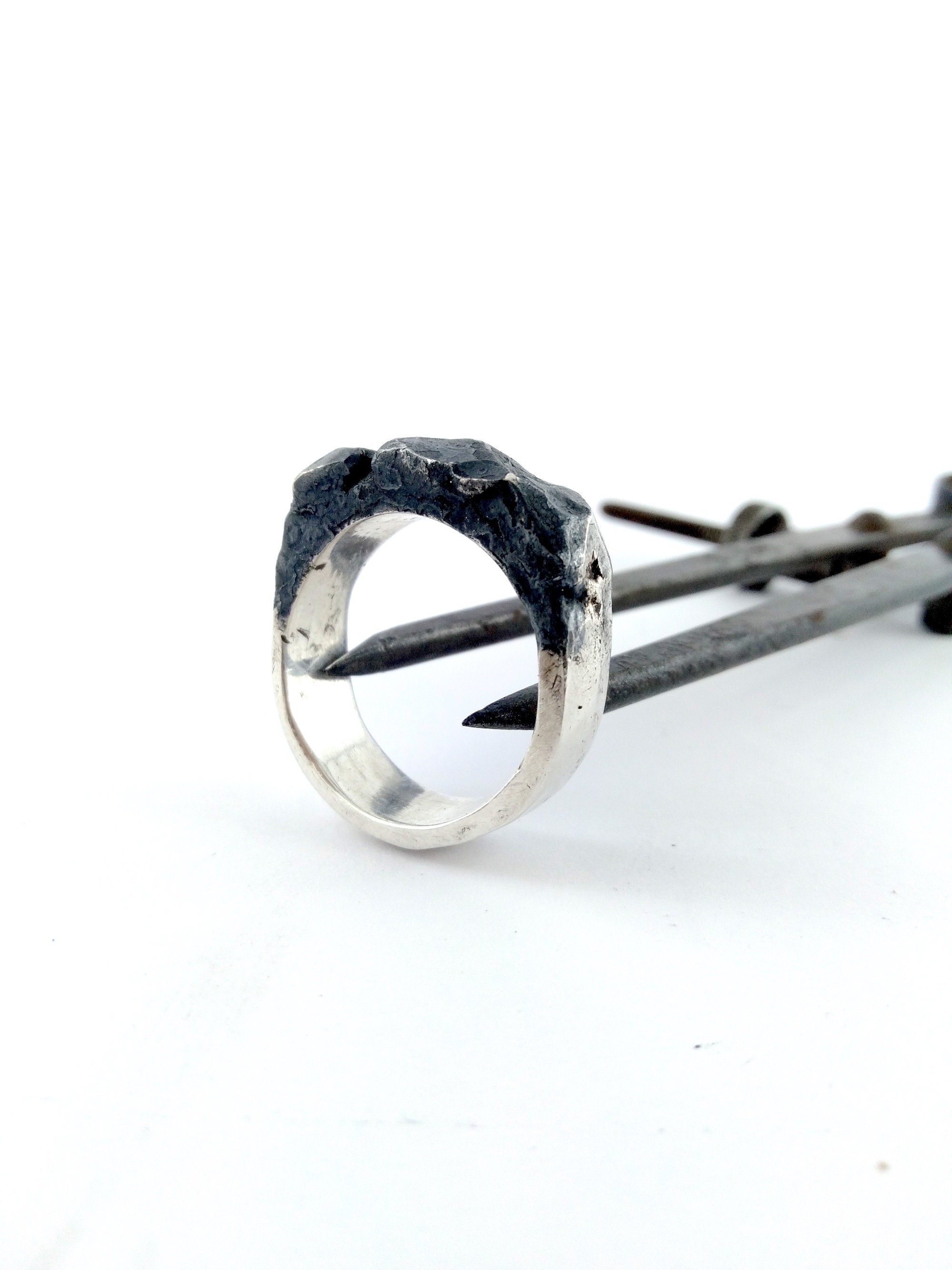 Heavy Hammered Sterling Silver Ring Brutalist Solid Silver - Etsy Australia