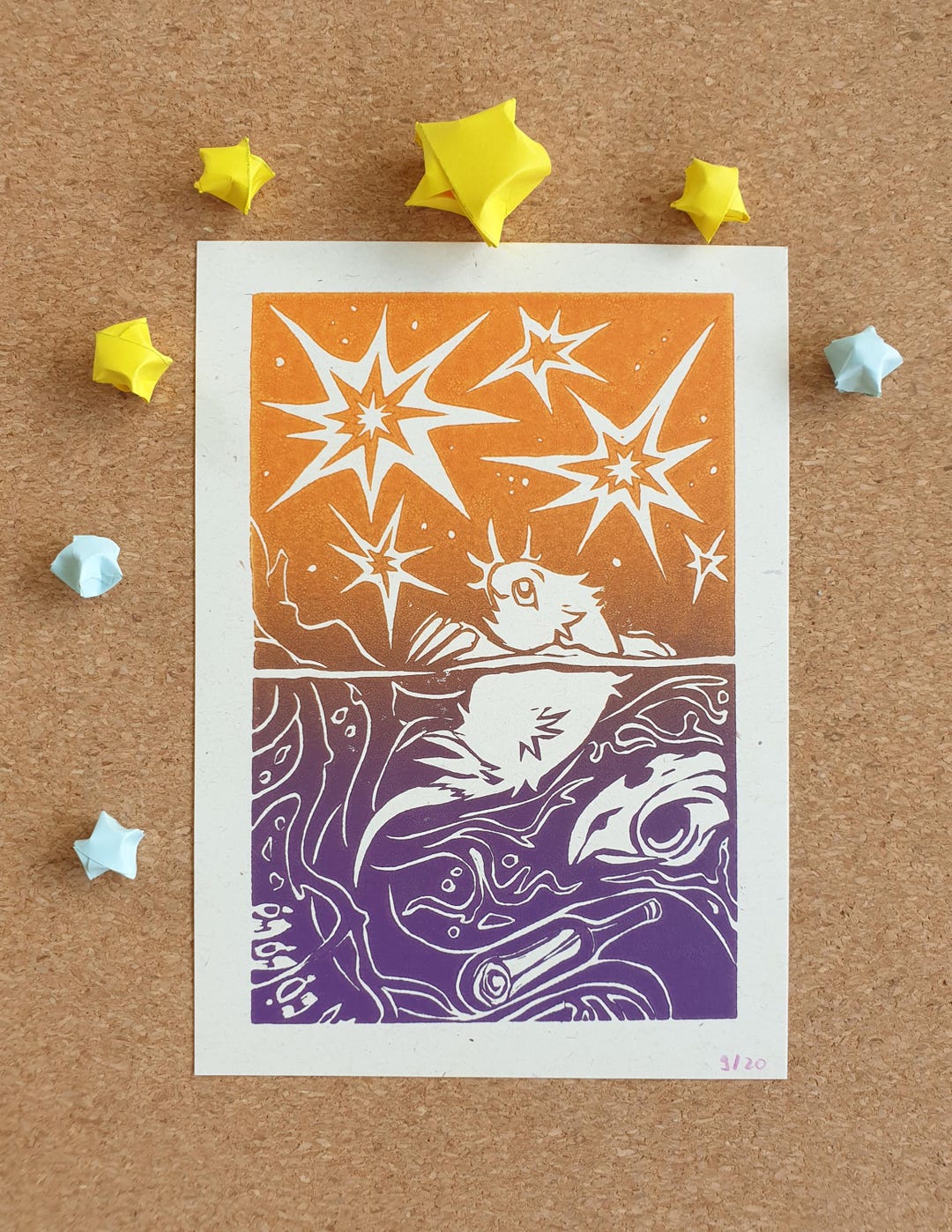 Linocut Star-nosed Mole Looking at the Stars C: A6 - Etsy
