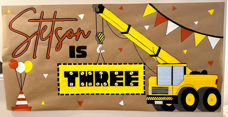 Construction Themed HAND PAINTED Brown Kraft Paper Banners! Completely ...