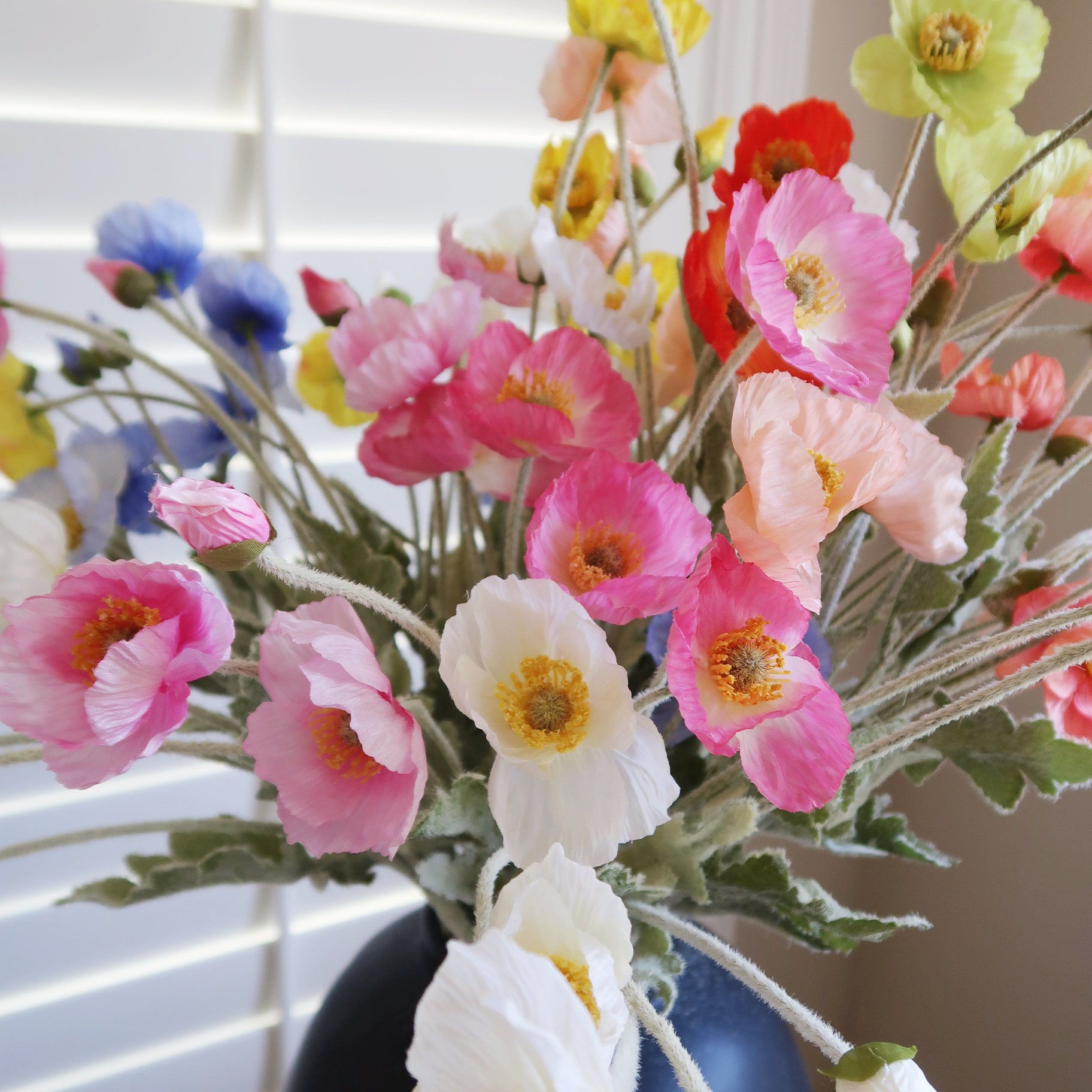 6 Stems Artificial Poppy Bouquet Mixed Colors Realistic Faux Poppy ...