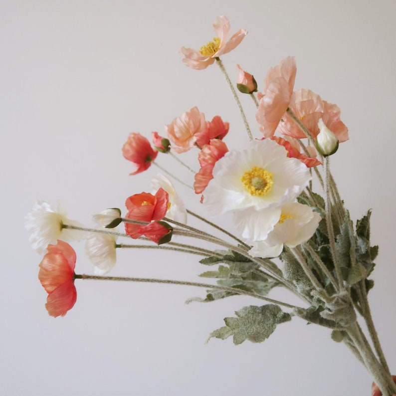 6 Stems Artificial Poppy Bouquet Mixed Colors Realistic Faux Poppy ...