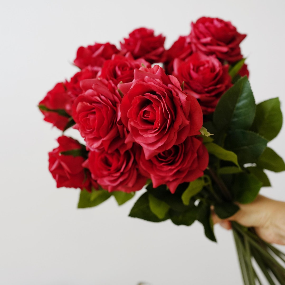 7 Stem Real Touch Latex Rose Bundle, Realistic Faux Silk Flower Wedding ...