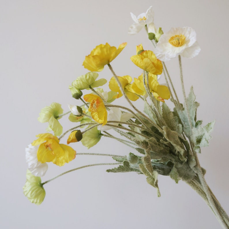 6 Stems Artificial Poppy Bouquet Mixed Colors Realistic Faux Poppy ...