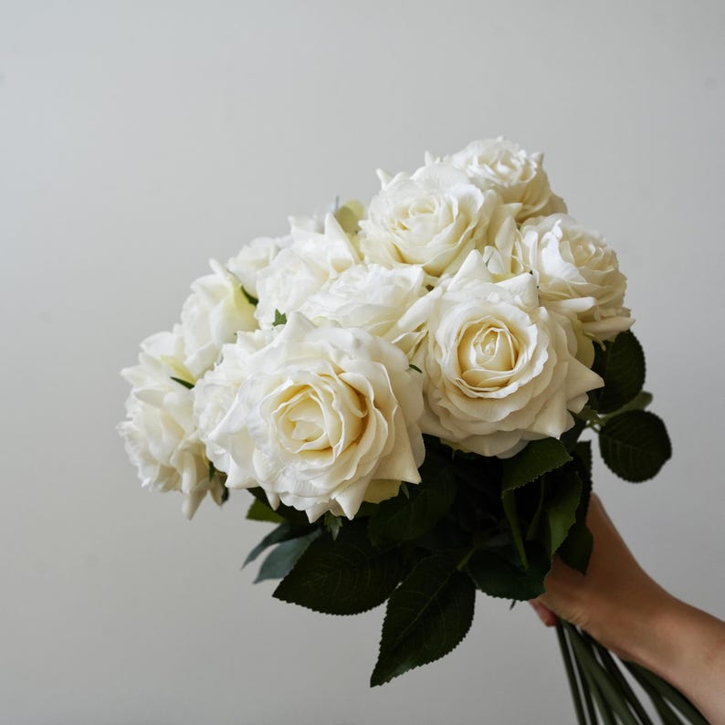 7 Stem Real Touch Latex Rose Bundle, Realistic Faux Silk Flower Wedding ...