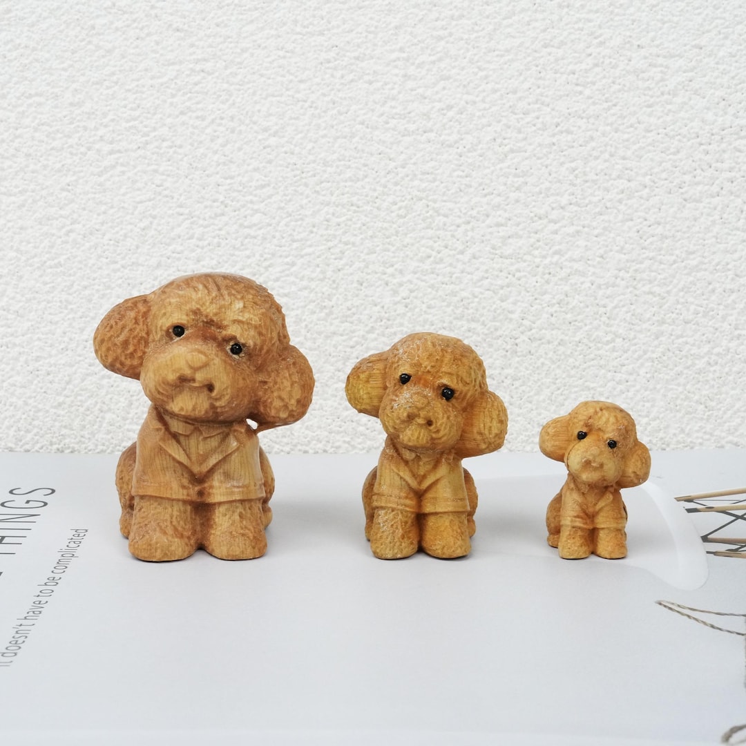 Handmade Wooden Dog Figurines, Dog Wooden Ornaments, Garden Decor, Desk ...