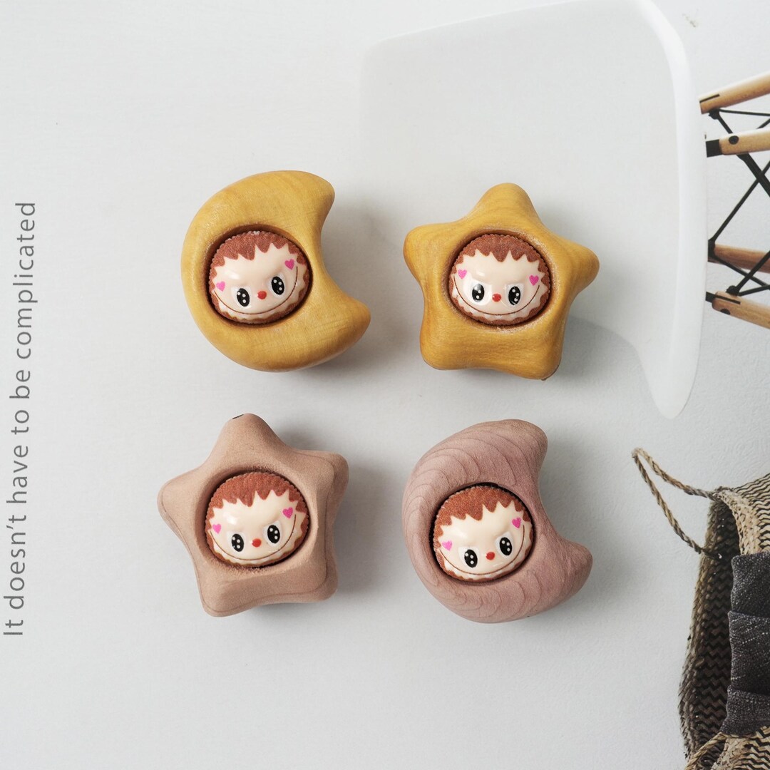 Wooden Crescent Moon, Smiling Bunny, Carved Moon and Star Hanging ...