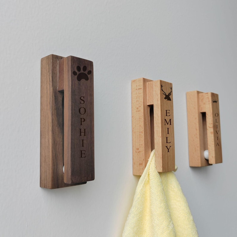 Customized Name Hook, Wooden Coat Hook Wall Mount, Decorative Wall ...