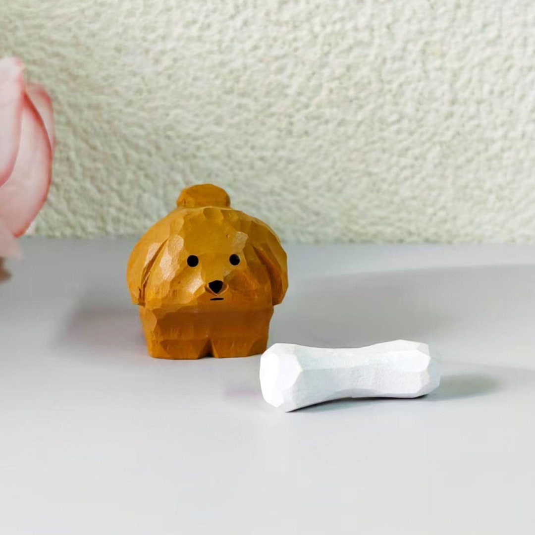 Cute Mini Dog Wooden Figurines, Handcrafted Wooden Puppy Figurines ...