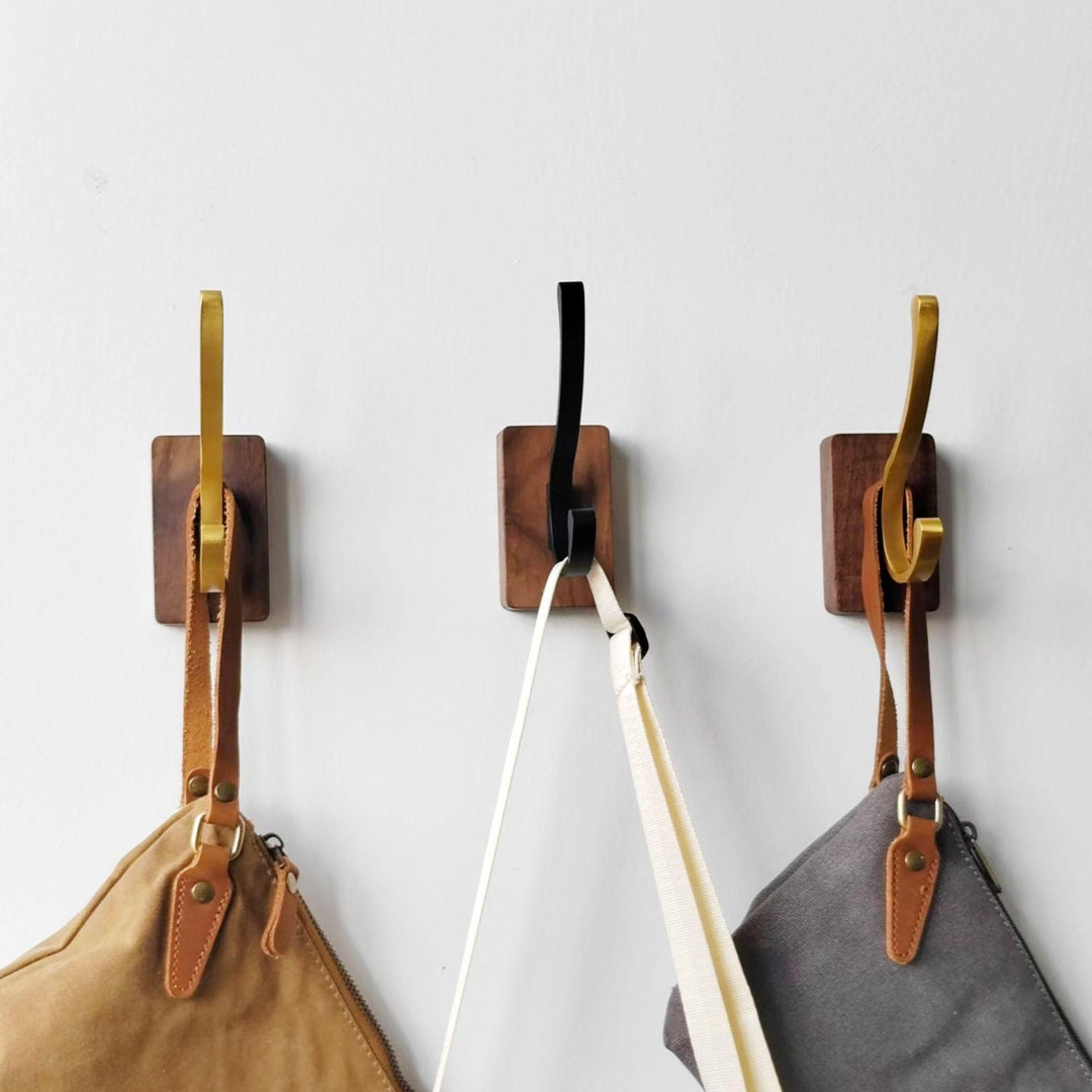 Walnut Hooks Wall, Coat Rack, Wooden Towel Hanger, Mounted Wooden Hooks ...
