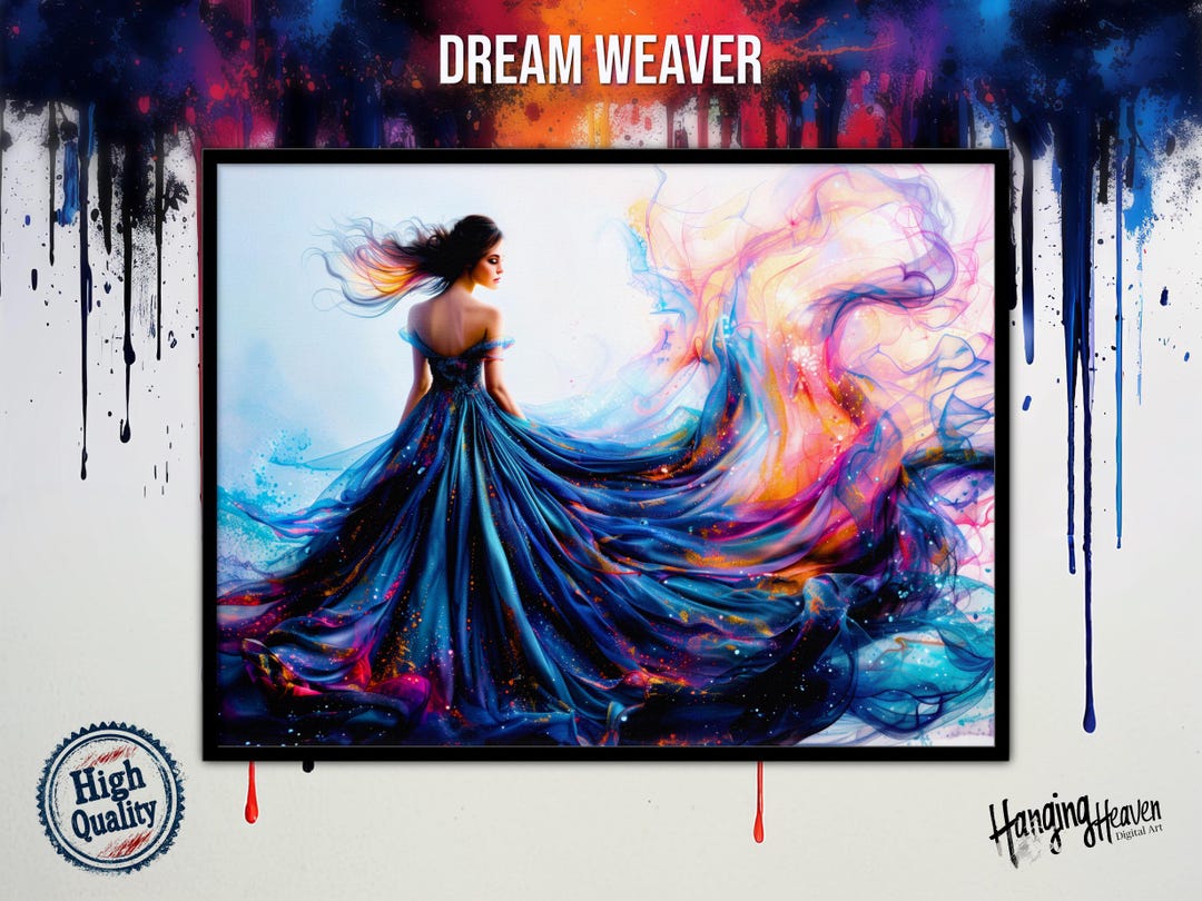 Printable Poster dream Weaver, Fantasy Woman Art,colorful Dream Painting,ethereal Flowing Dress ...