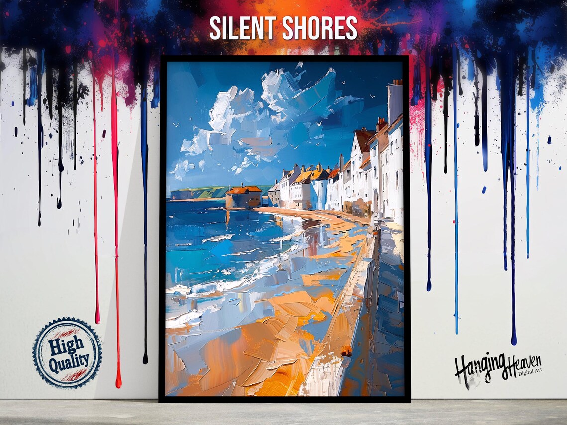 Printable Silent Shores Poster, Coastal Village, Seaside ...
