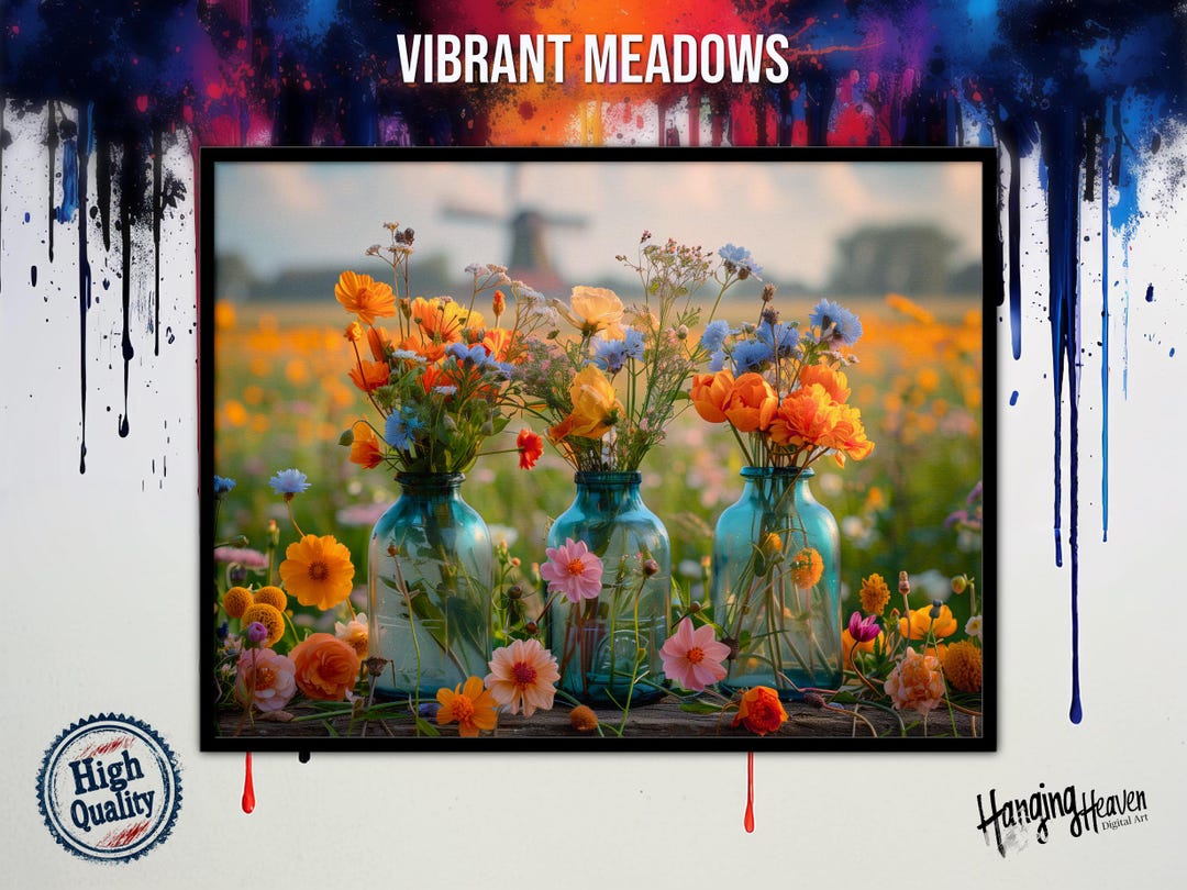 Printable vibrant Meadows Poster, Wildflower Art, Country Decor ...