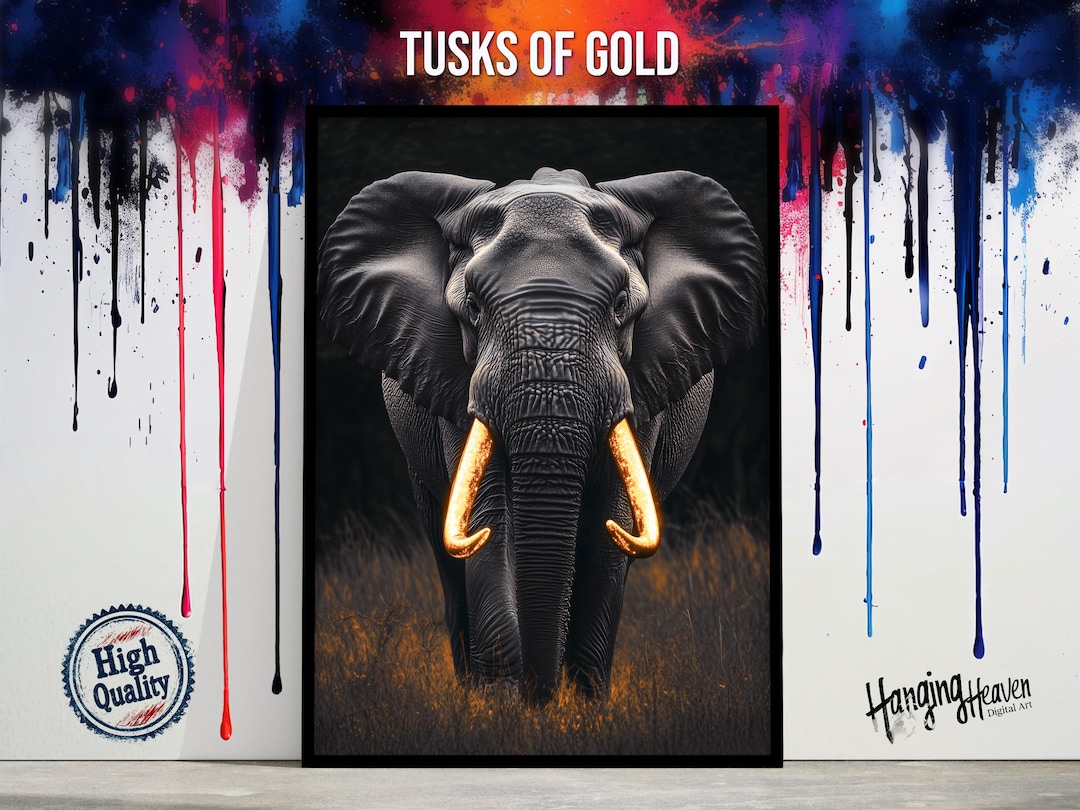Printable "tusks of Gold" Poster, Elephant Art, Golden Tusks, Majestic ...