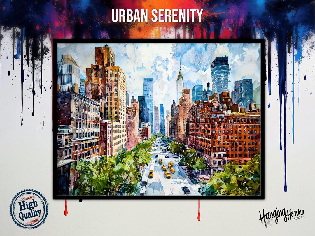 Printable Poster urban Serenity, Cityscape,watercolor Print,urban Art ...