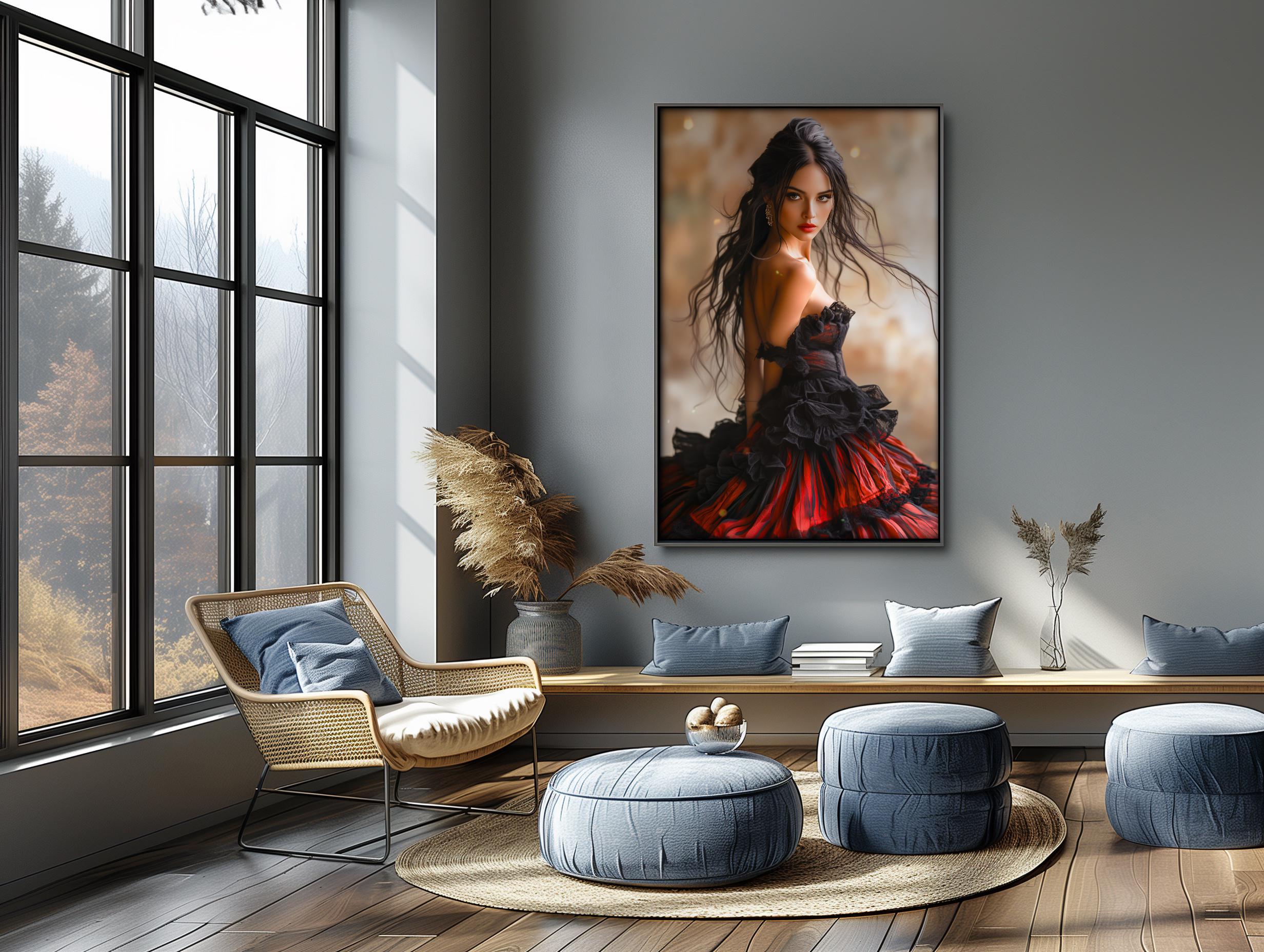 Printable passion in Red Poster, Elegant Woman, Romantic Art, Dramatic ...